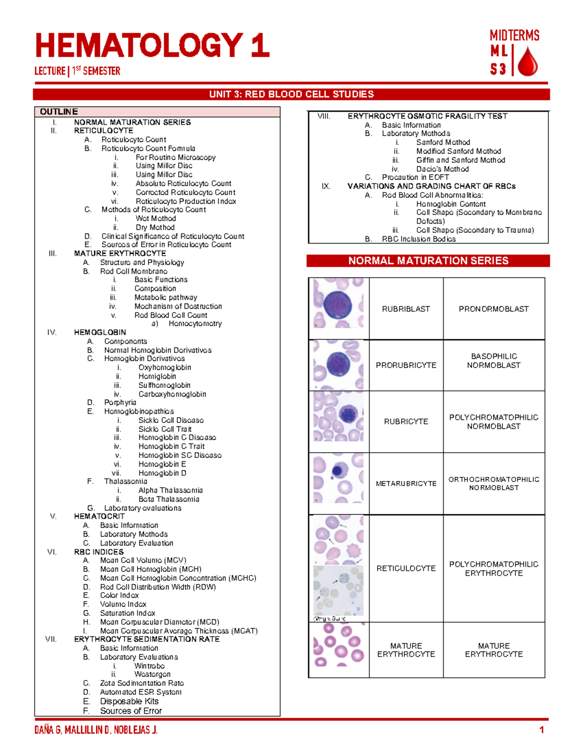 HEMATOLOGY RBC STUDIES - HEMATOLOGY 1 LECTURE | 1ST SEMESTER UNIT 3 ...