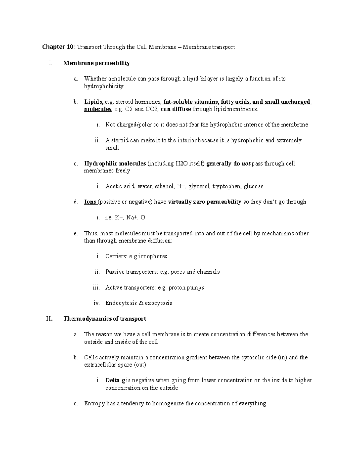2020 Biochemistry lecture notes lecture 11 - Chapter 10: Transport ...