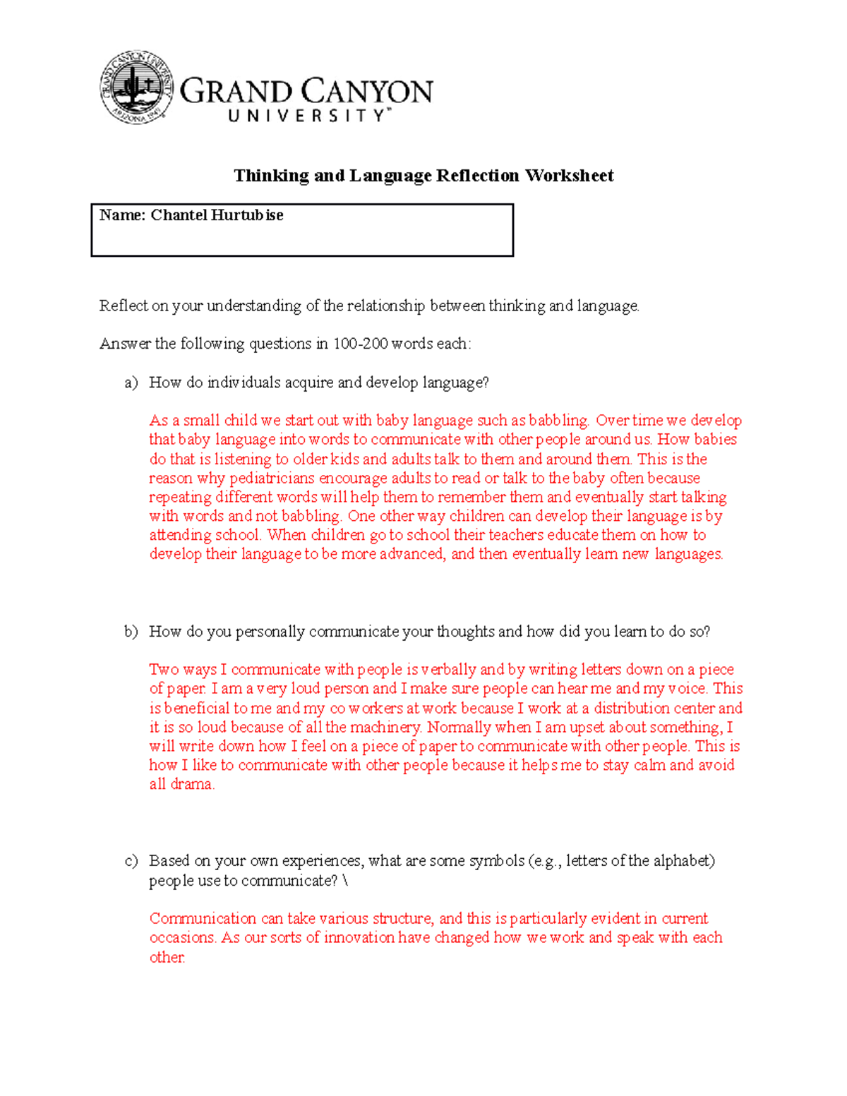 PHI105 - assignment - Thinking and Language Reflection Worksheet Name ...