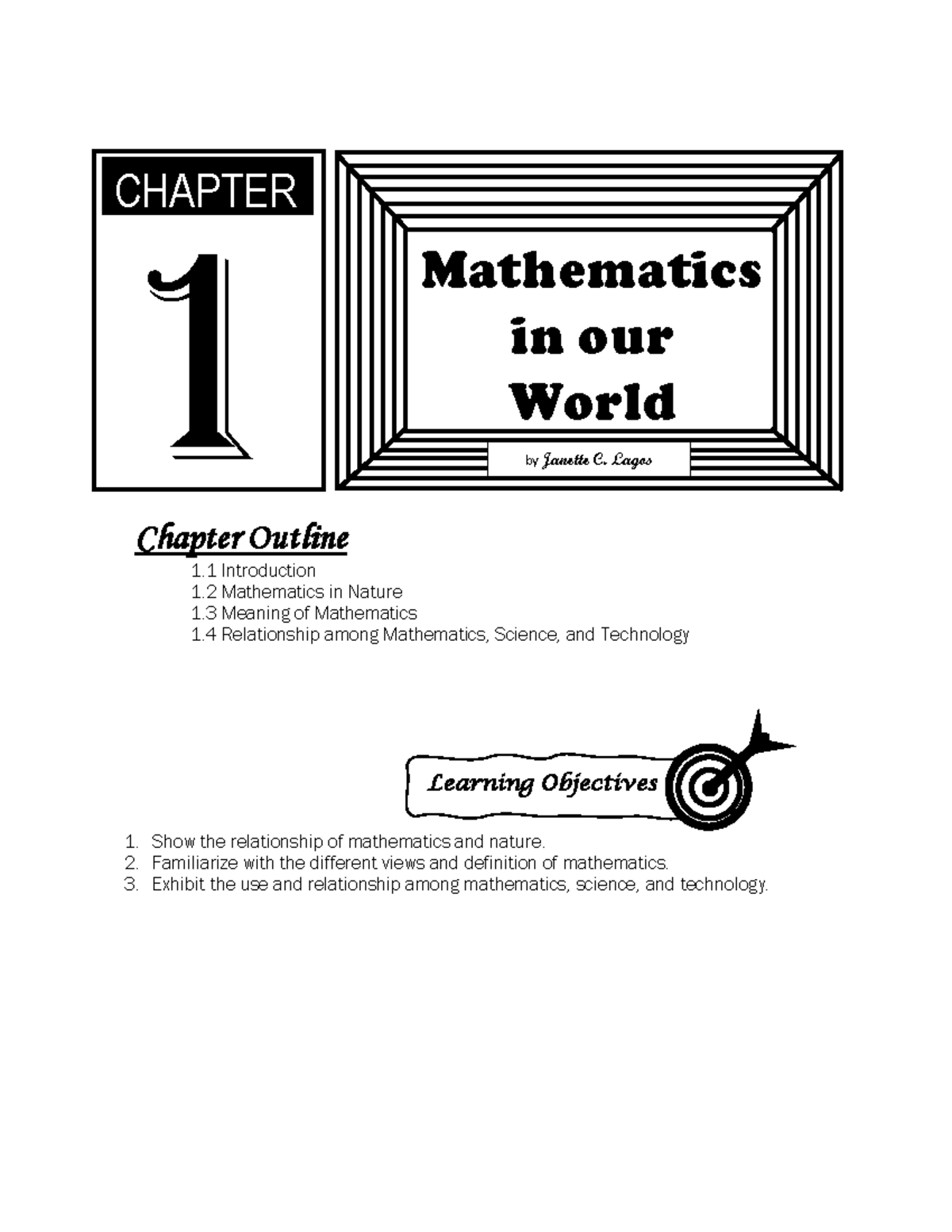 Chapter 1 Mathematics in our World - Learning Objectives ####### 1 ...