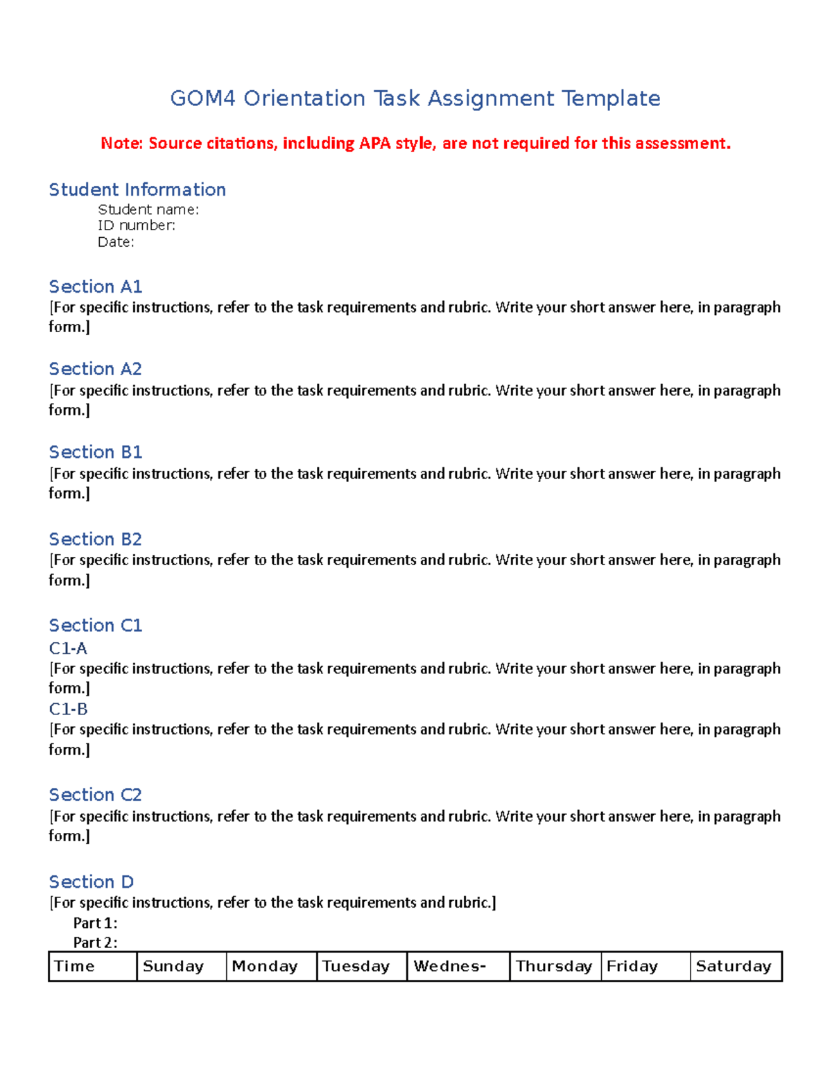 Orientation Task Template - GOM4 Orientation Task Assignment Template Note: Source citations ...