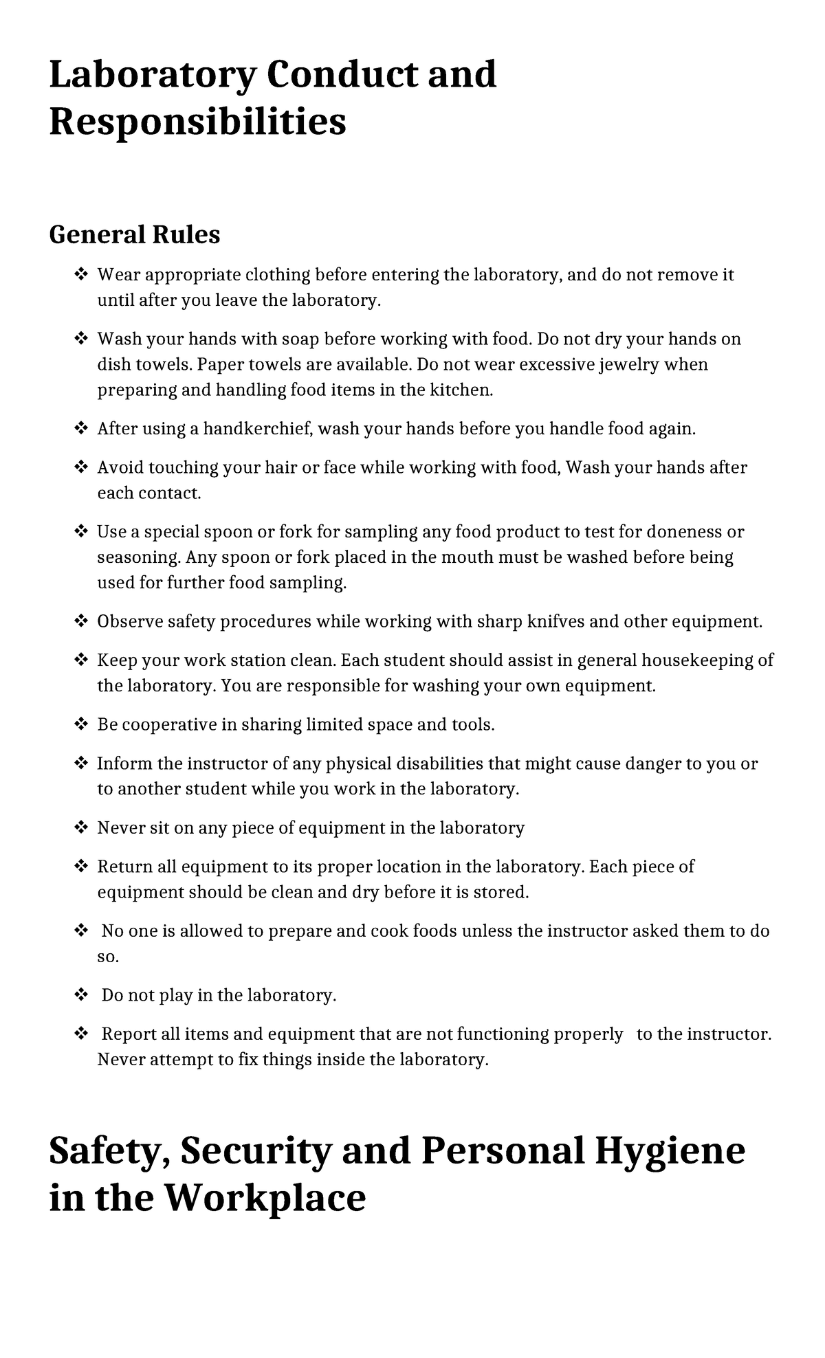 Kitchen- Essentials - Laboratory Conduct and Responsibilities General ...