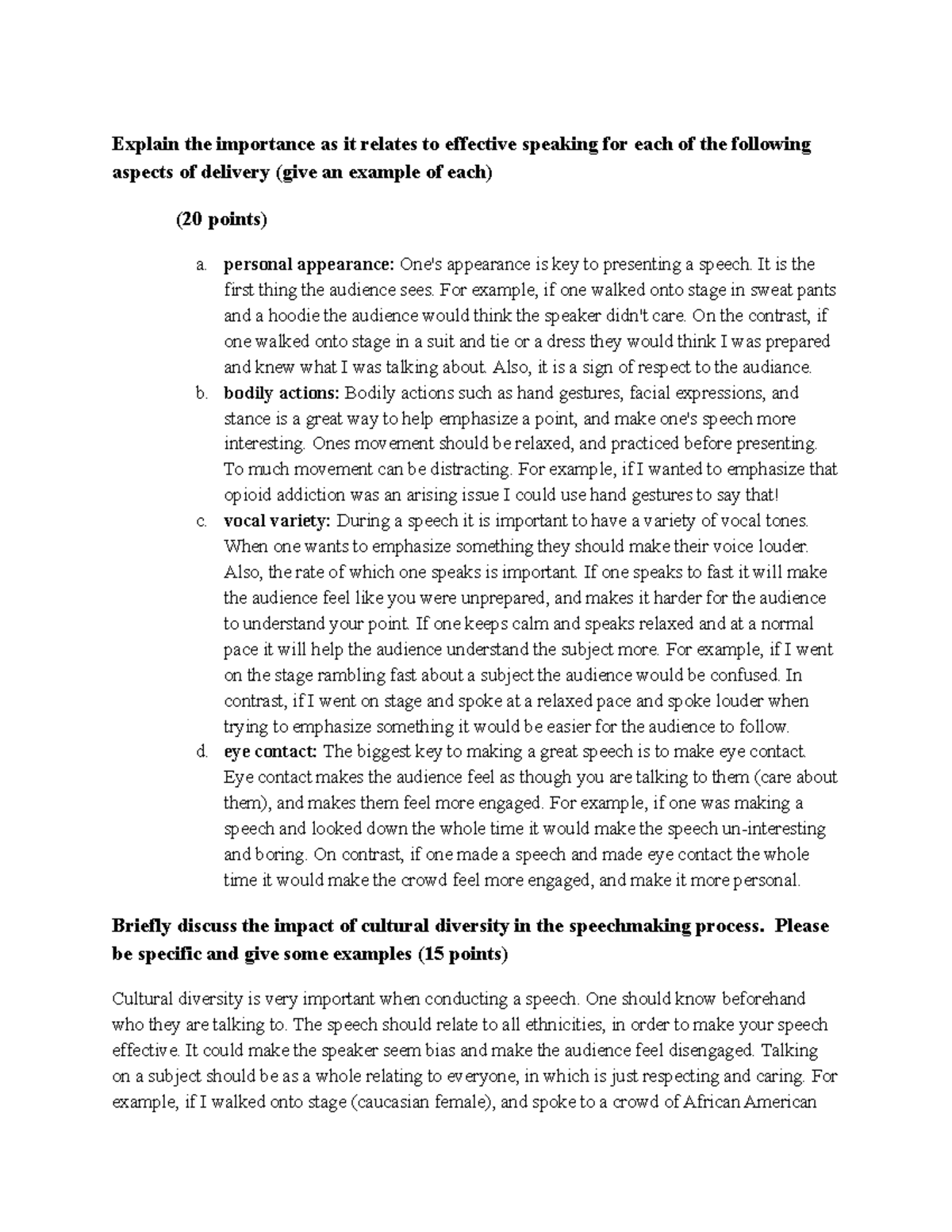 Effective Speaking Final Exam - Explain the importance as it relates to ...