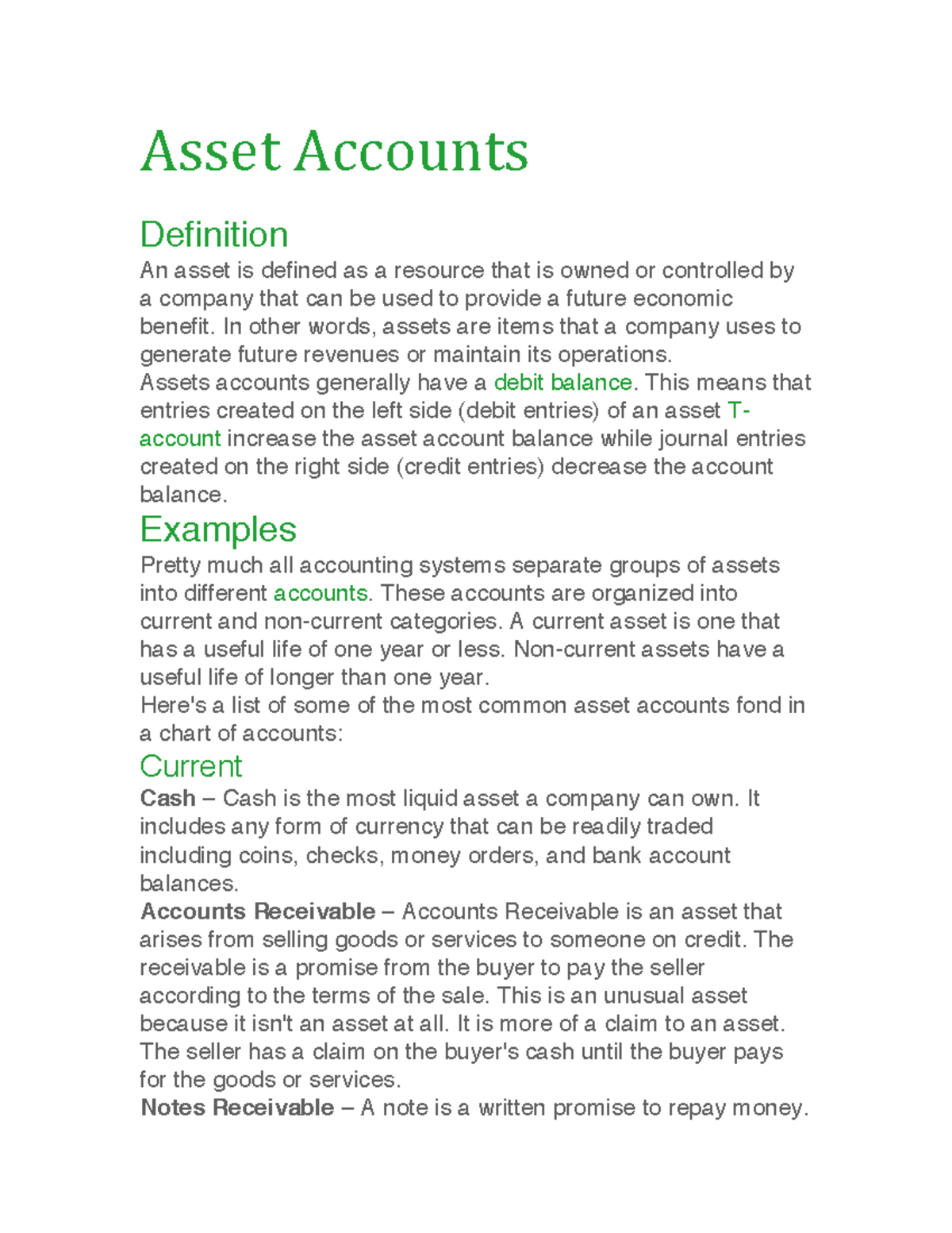 Asset Accounts - Asset Accounts Definition An asset is defined as a ...