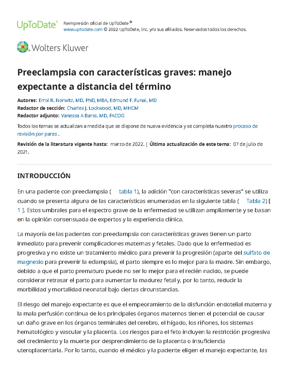 Preeclampsia con rasgos severos Manejo expectante remoto desde el ...