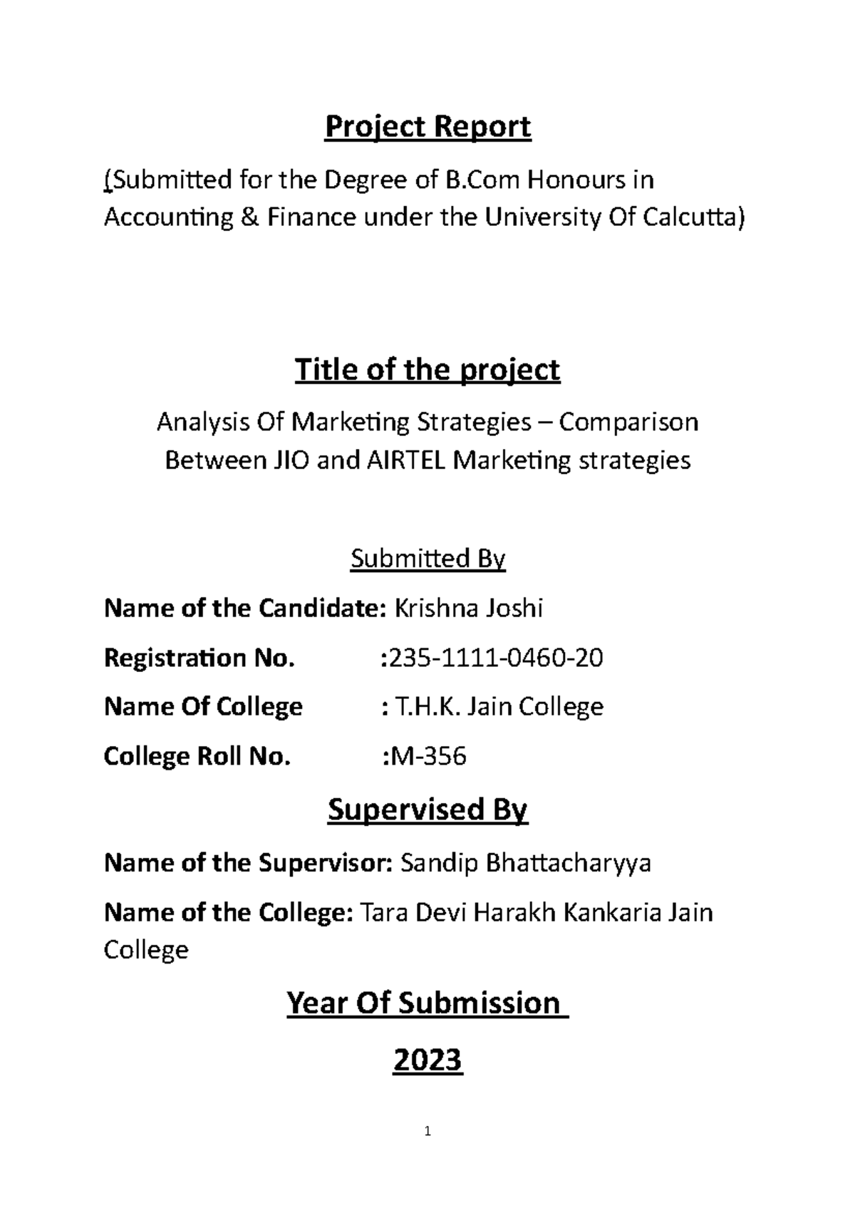 College project 001 - Project Report (Submitted for the Degree of B ...