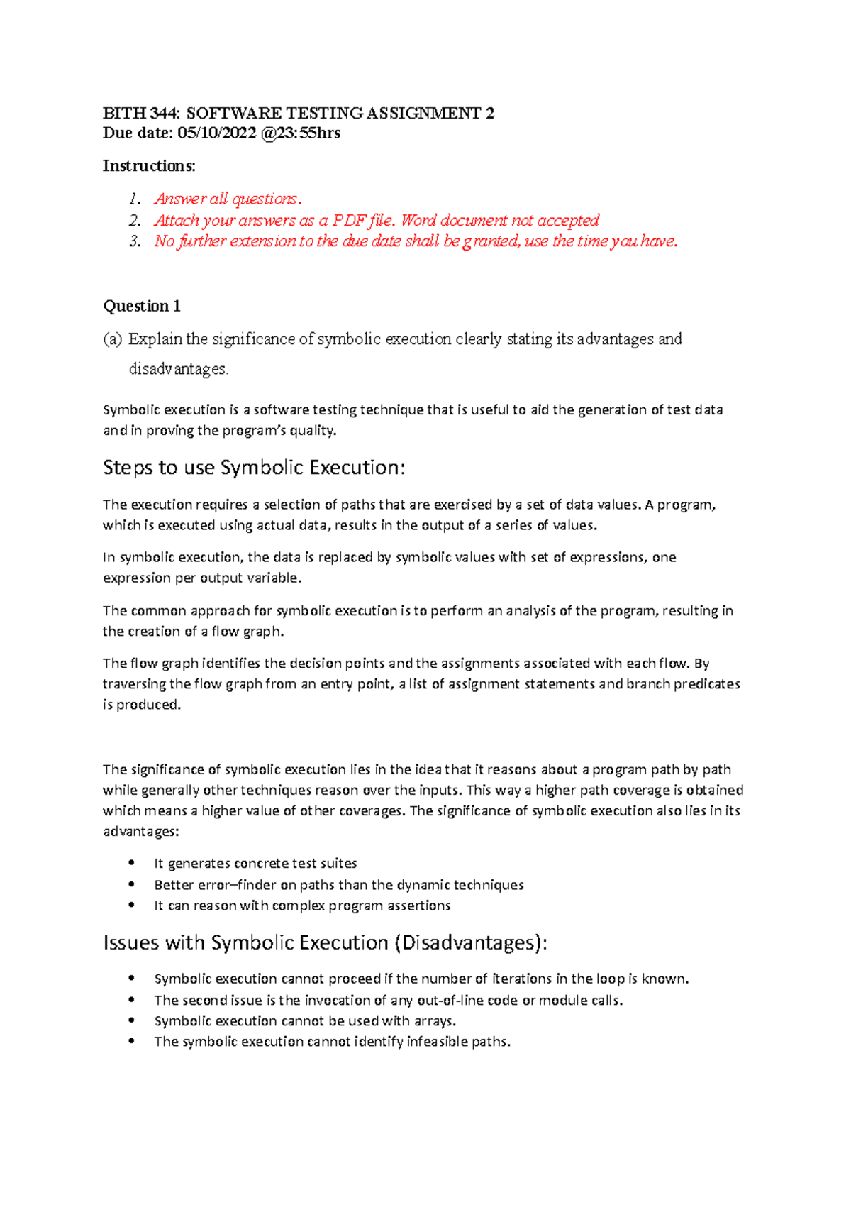 BITH 344 Software Testing Assignment 2 - BITH 344: SOFTWARE TESTING ...
