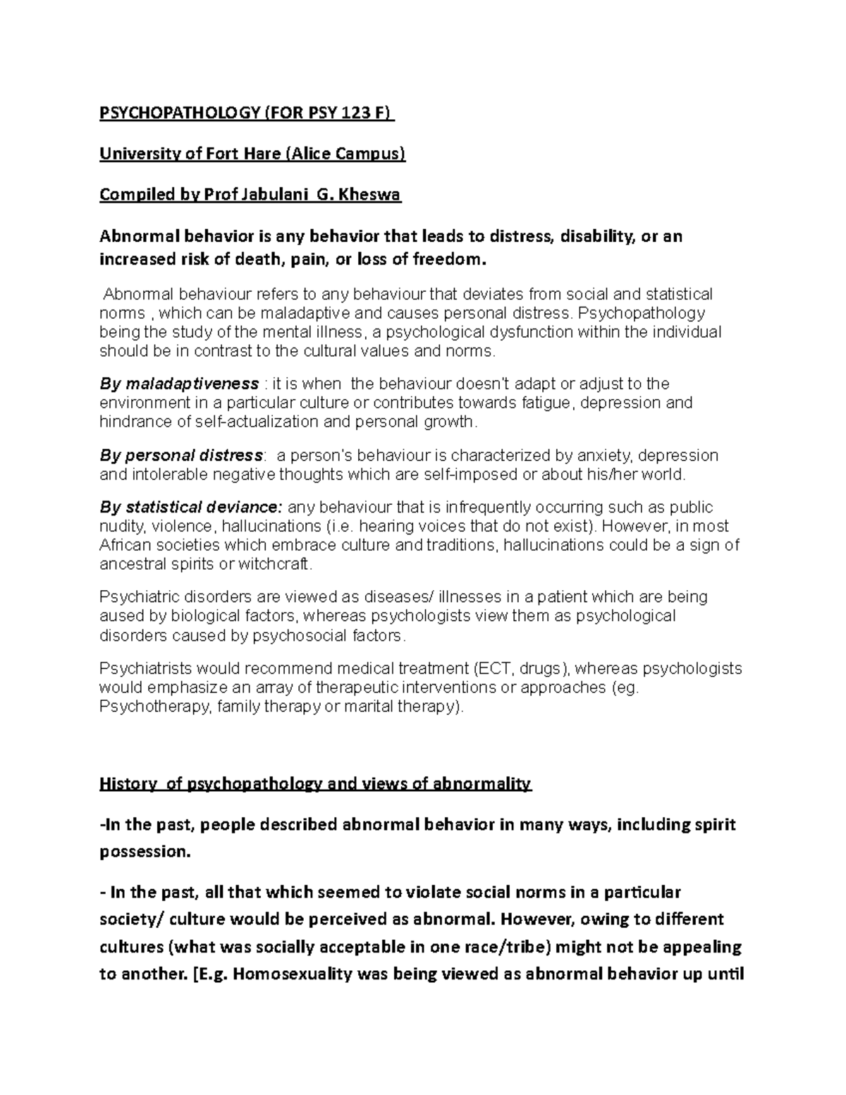 Psychopathology Notes (psy 123 f)-1 - PSYCHOPATHOLOGY (FOR PSY 123 F ...