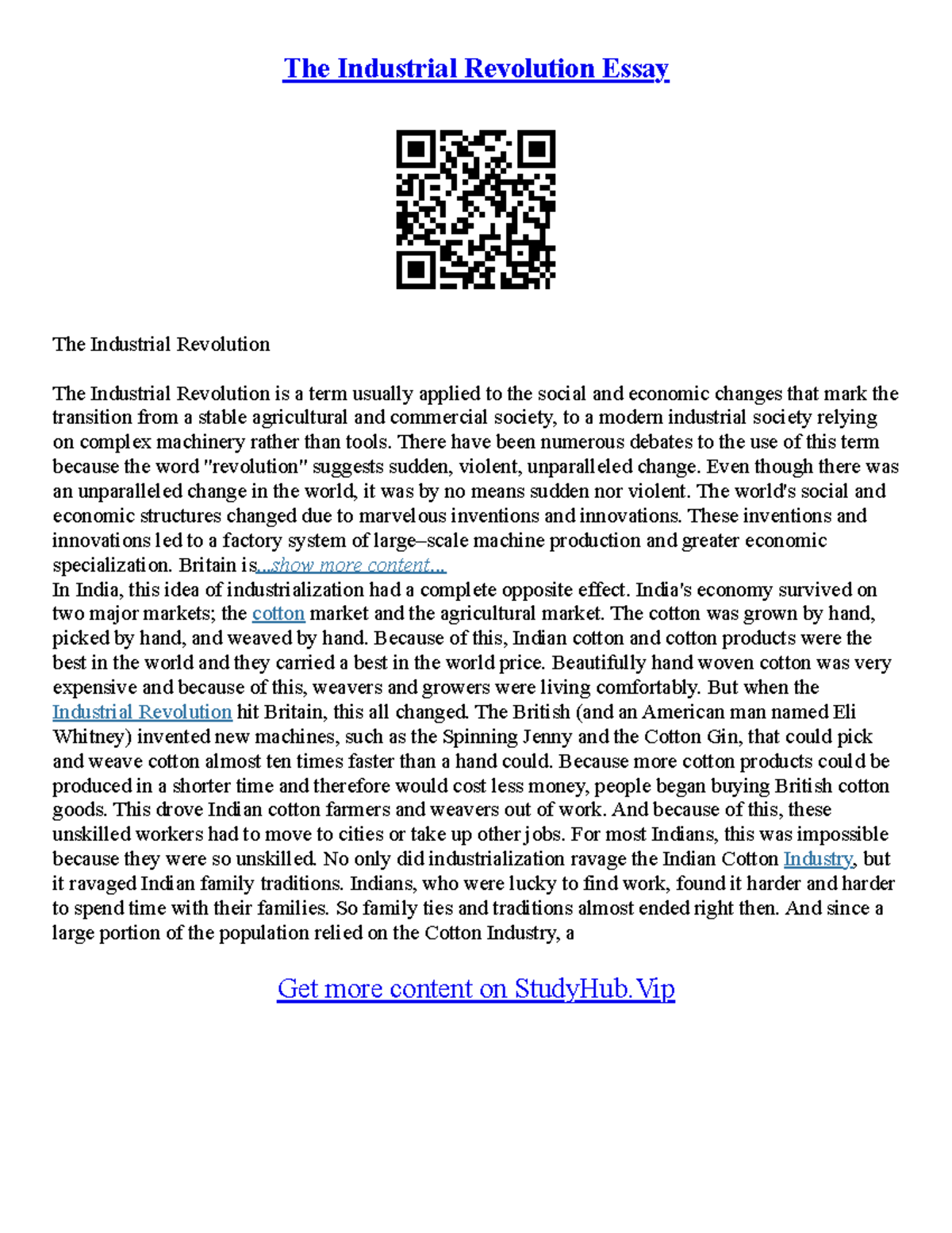 Essay Industrial Revolution - The Industrial Revolution Essay The ...