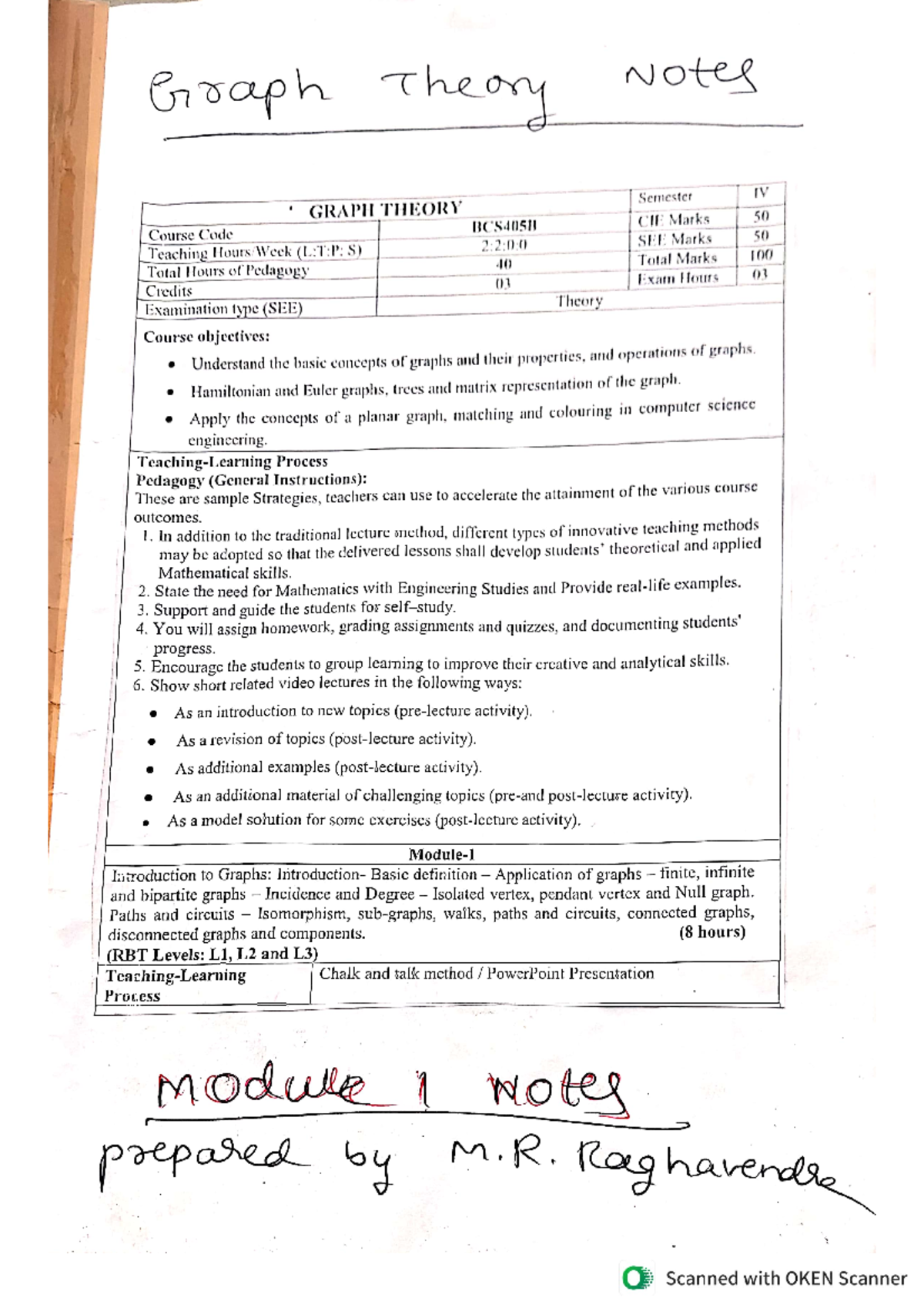 Graph Theory First Module Notes Graph Theory Notes Semester Iv Graph Theory Bcs405b Cie Marks