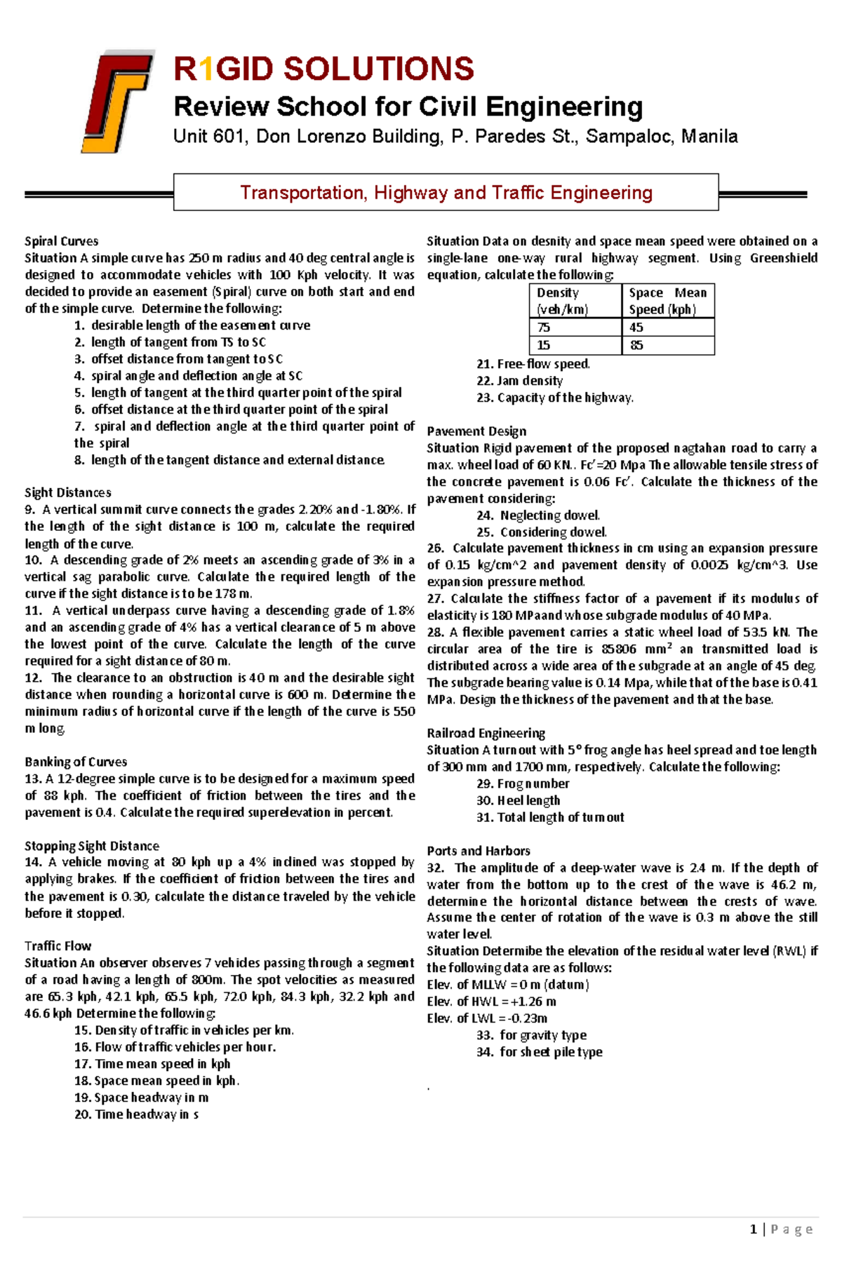 Transportation Engineering Sample Problems for College - R 1 GID ...