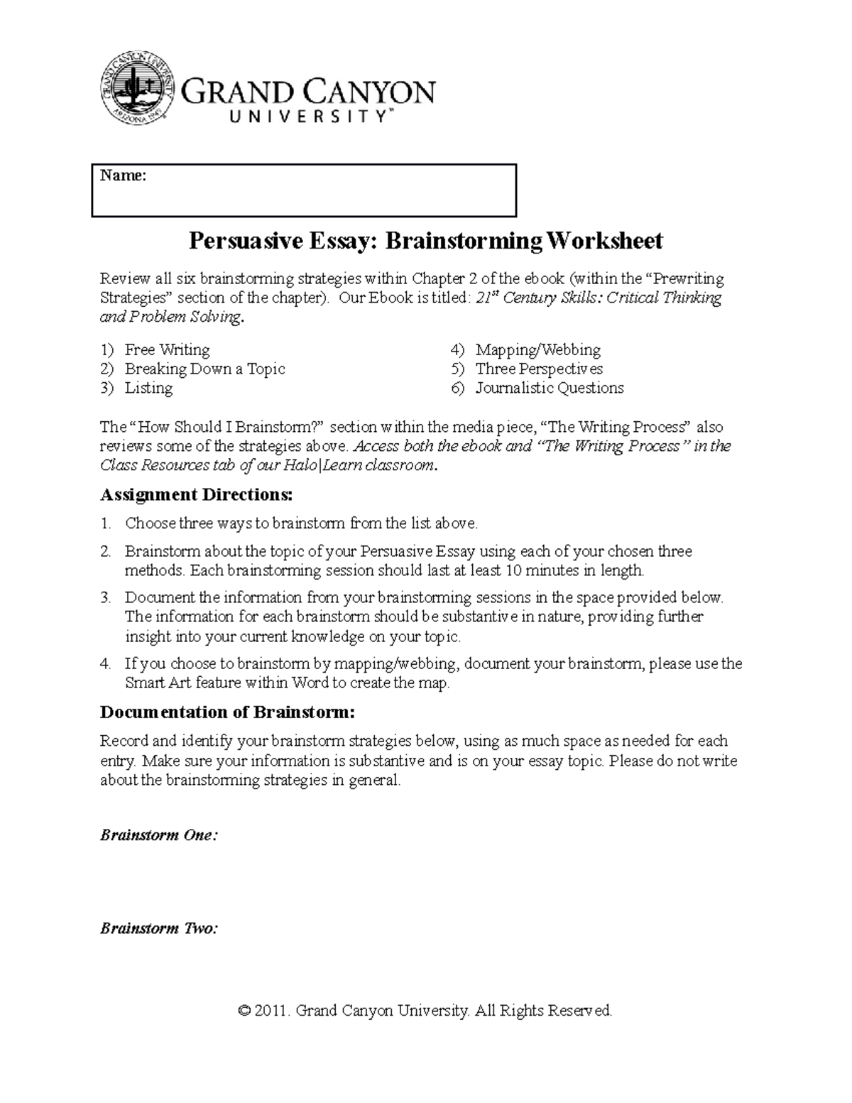 PHI105 T2 Brainstorming Worksheet 4 13 2023 - Name: Persuasive Essay ...