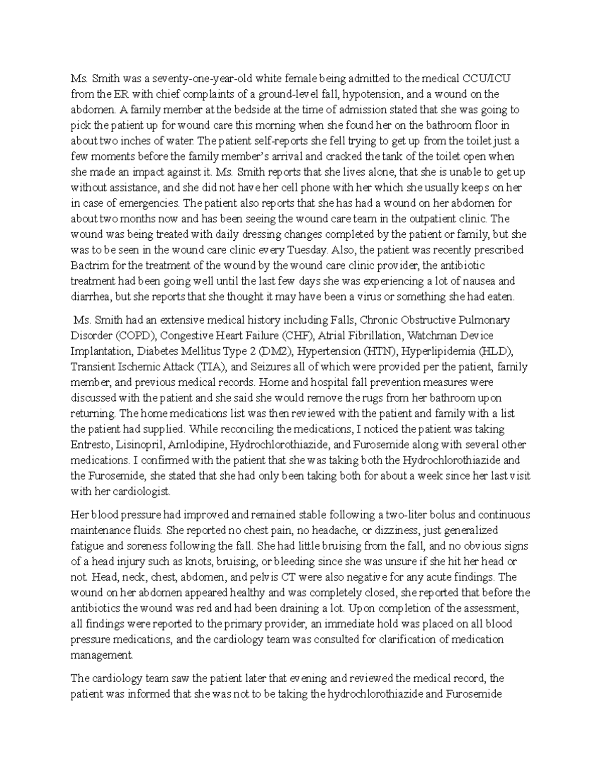 MSN-600-001 Discussion Post 1 - Ms. Smith was a seventy-one-year-old ...