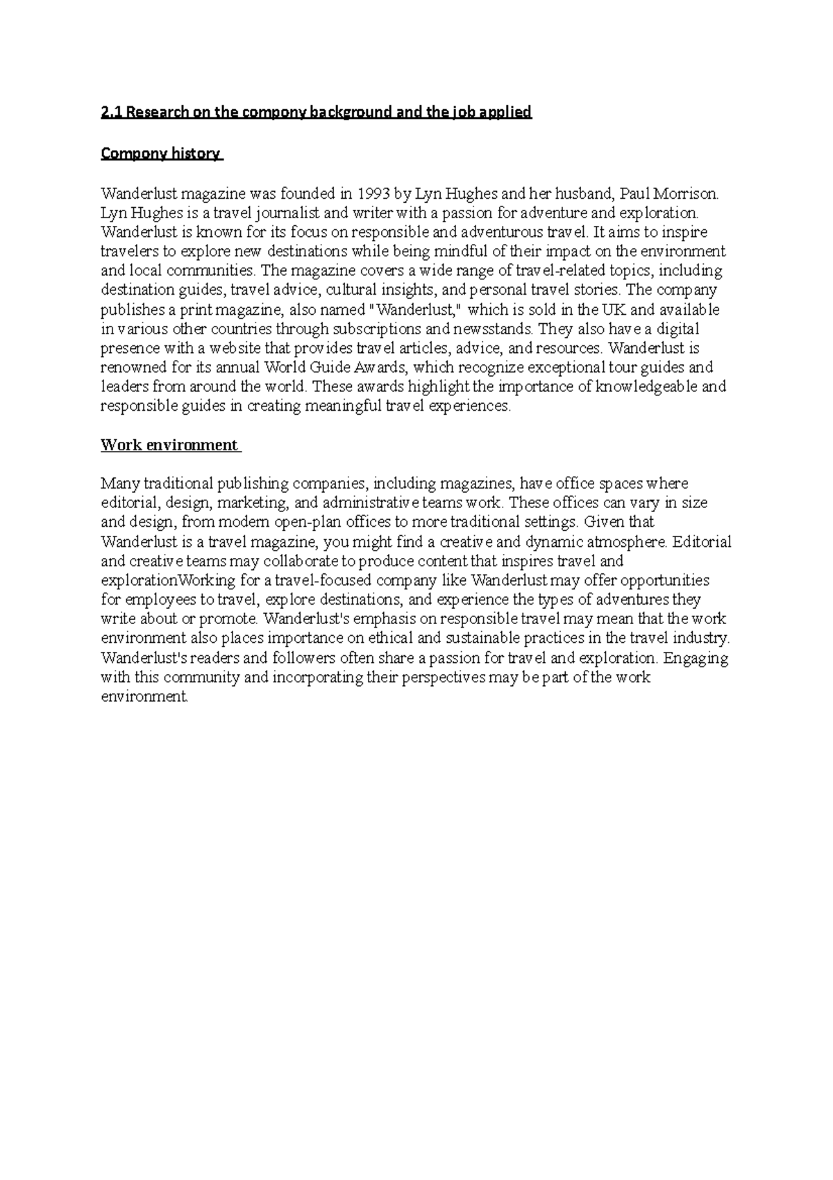 SSC Individual Assignment - 2 Research on the compony background and the job applied Compony ...