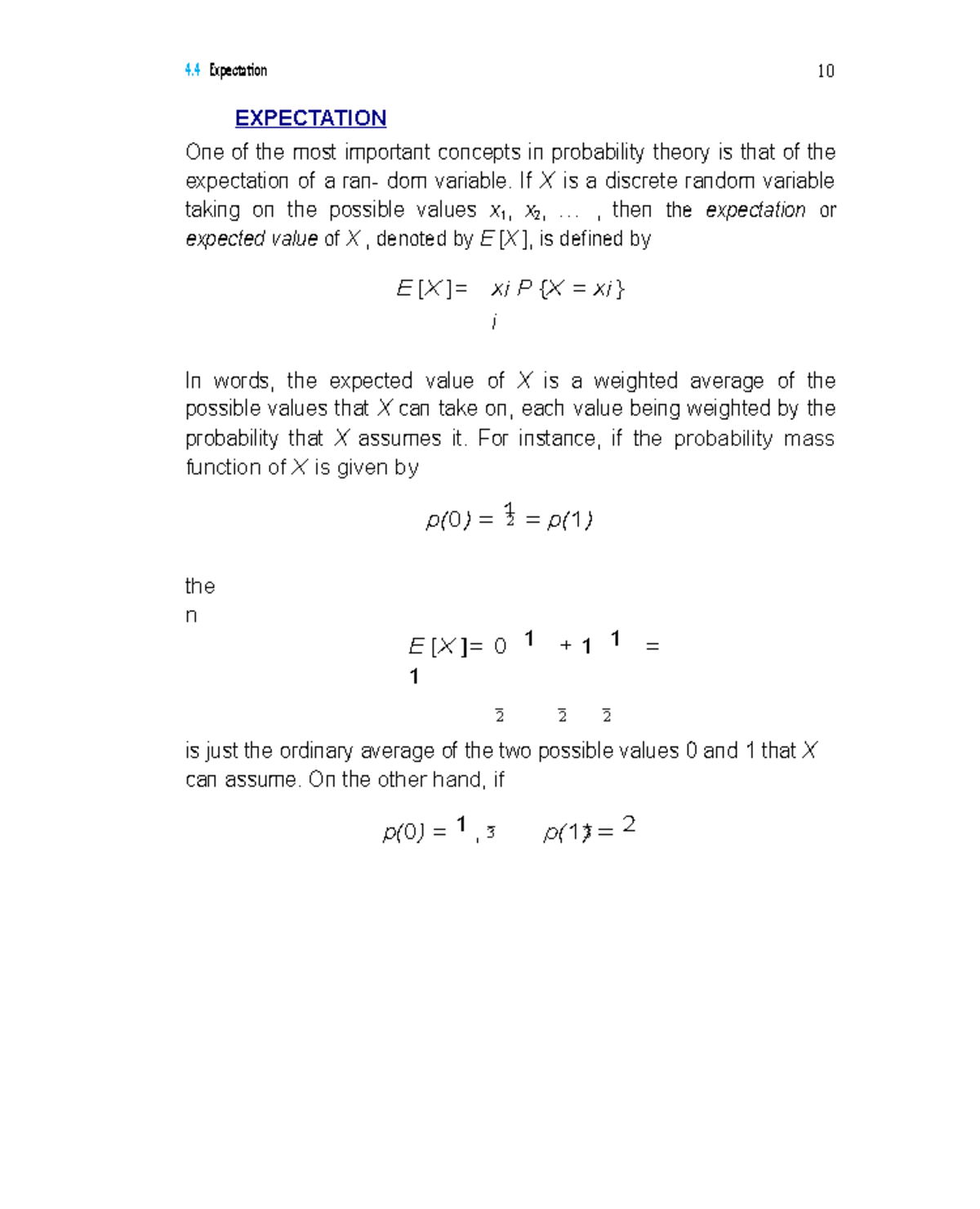 Expectation - EXPECTATION One of the most important concepts in ...