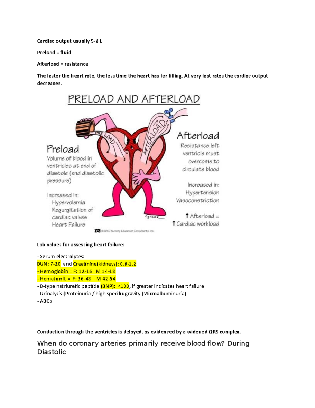 AH Exam 1 Review - notes - Cardiac output usually 5-6 L Preload = fluid ...