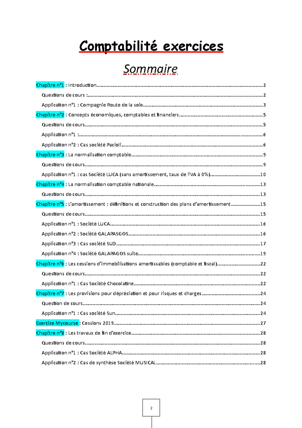 Comptabilité exercices - Comptabilité exercices Chapitre n°1 : - Studocu