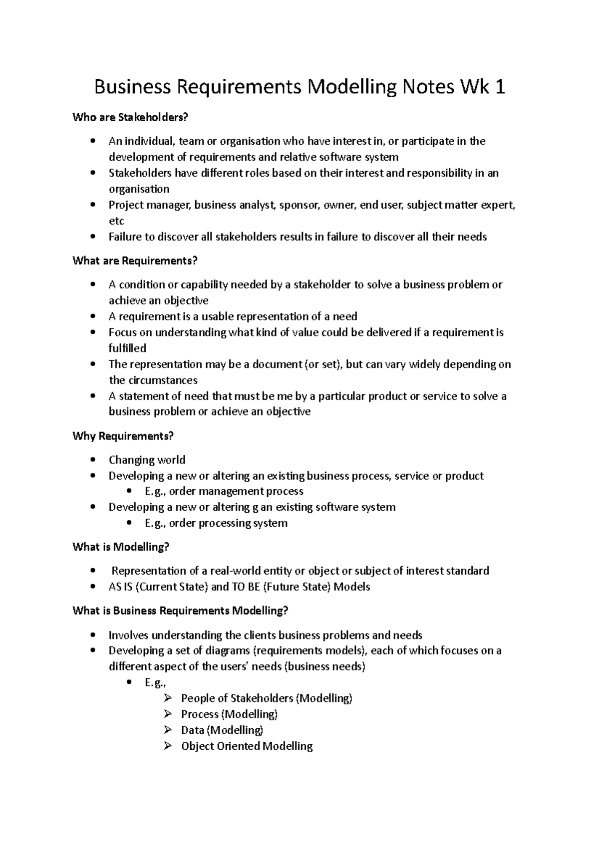 BRM Notes Wk 1 - Business Requirements Modelling Notes Wk 1 Who are ...