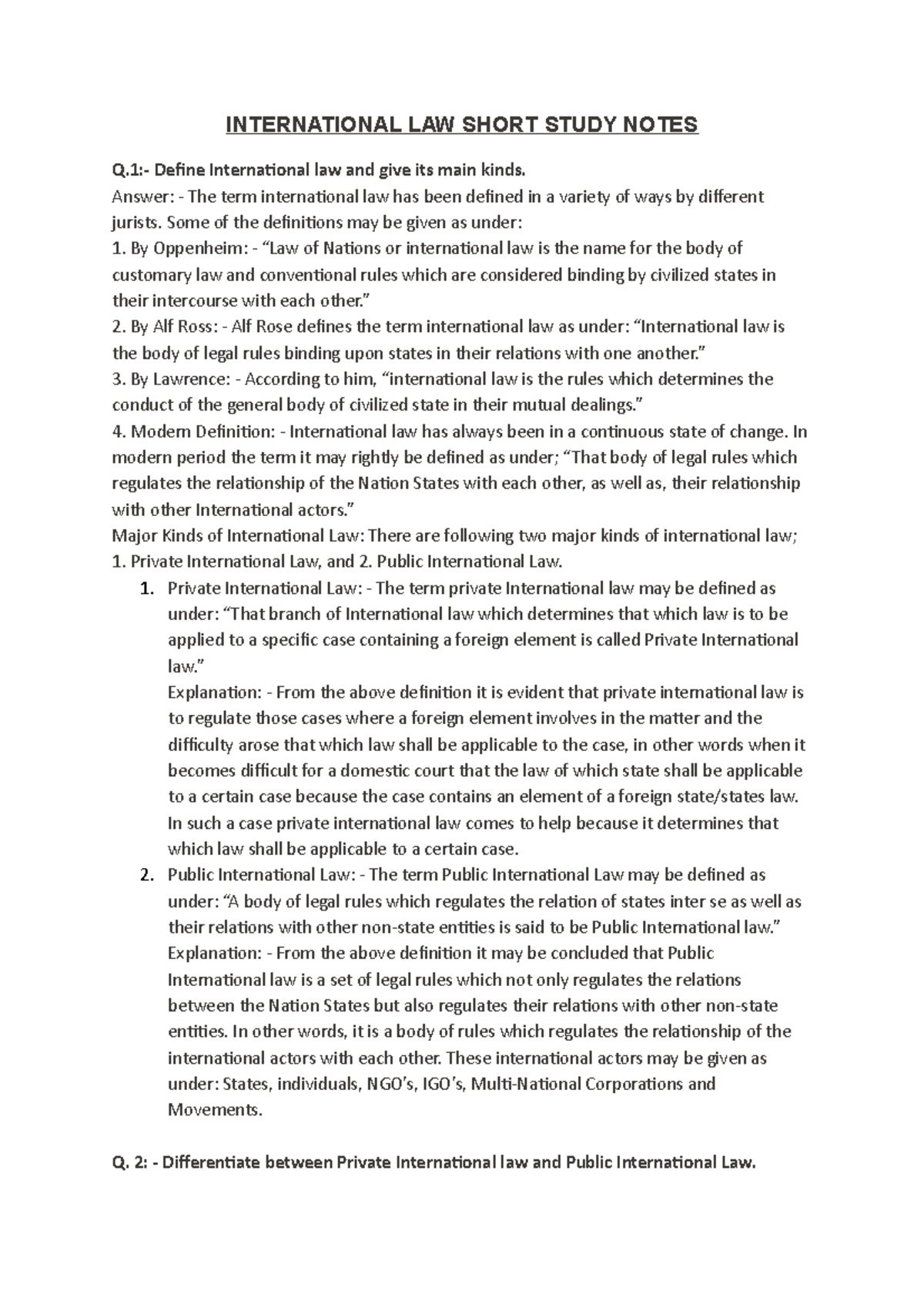 International LAW Short Study Notes - INTERNATIONAL LAW SHORT STUDY ...