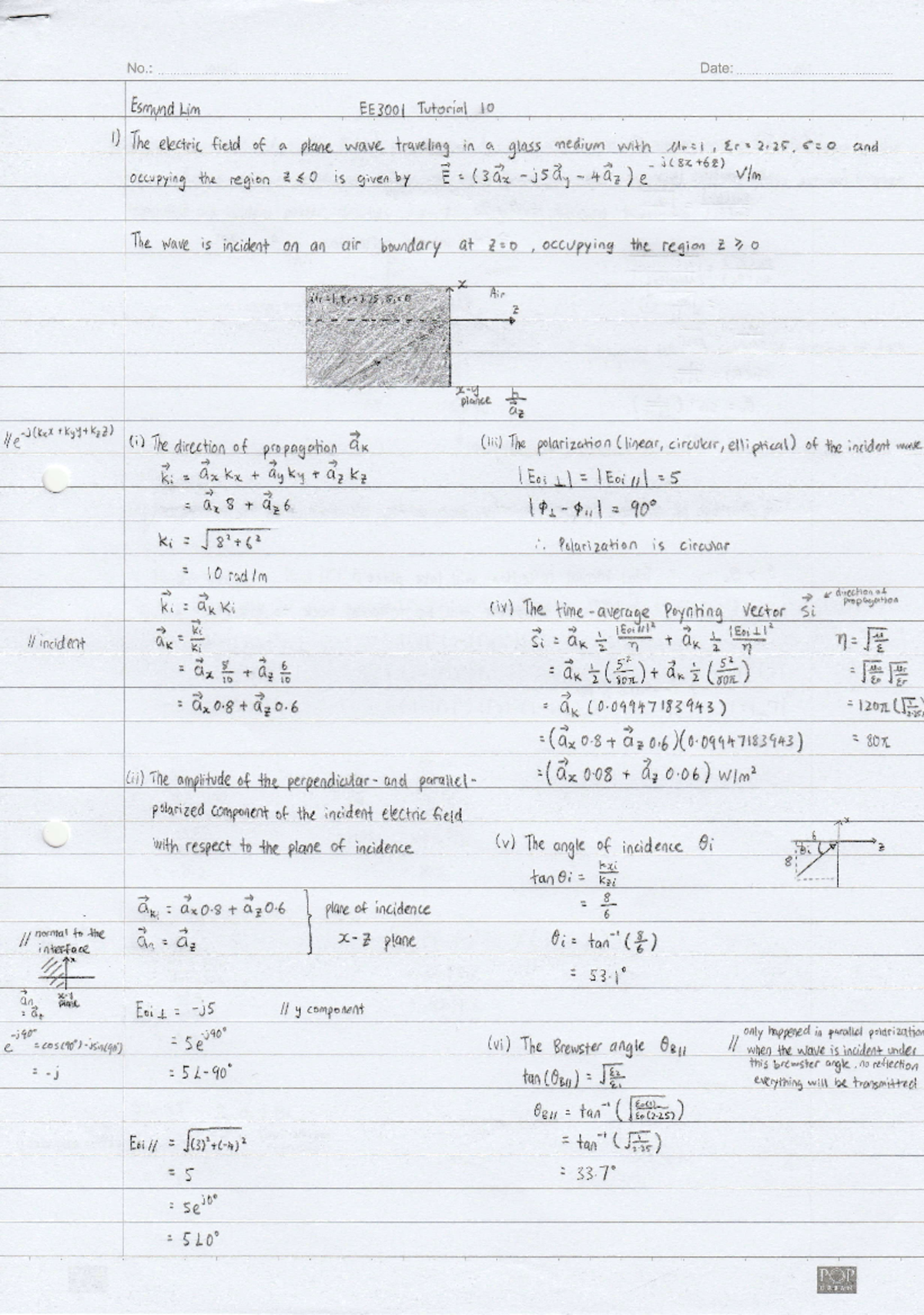 Engineering Electromagnetics Tutorial 10 Solution - lo rnA z-