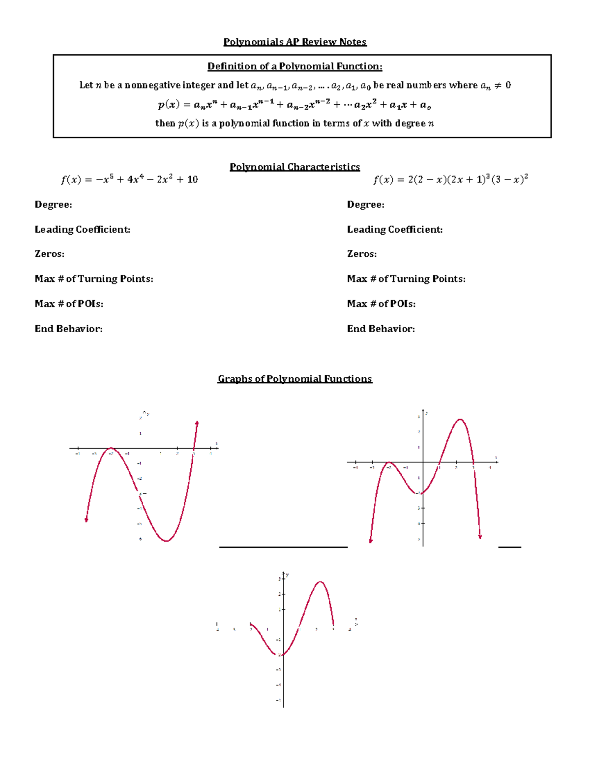 Day 1 - Polynomials AP Review Student Notes - Polynomials AP Review ...