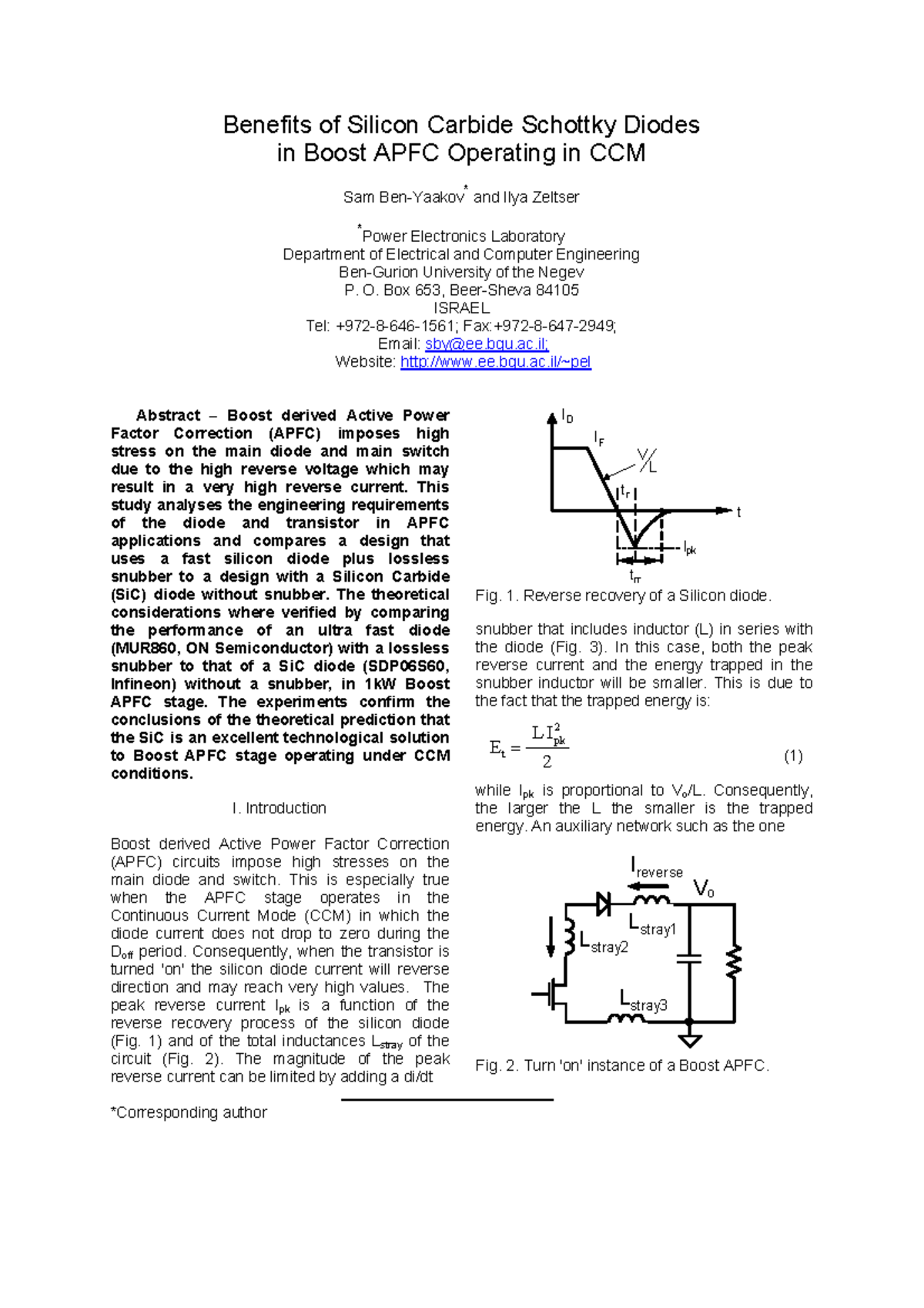 Benefits of Silicon Carbide Schottky Dio - O. Box 653, Beer-Sheva 84105 ...