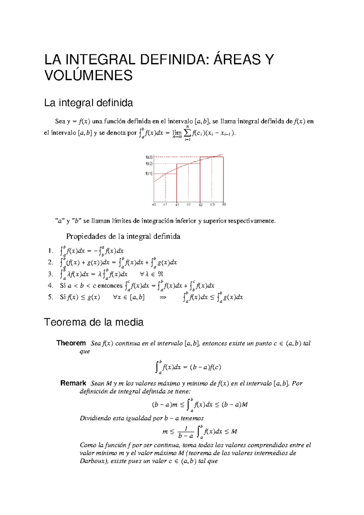 Intg de area y volumen - matematica elementales - LA INTEGRAL DEFINIDA: ÁREAS Y VOLÚMENES La ...