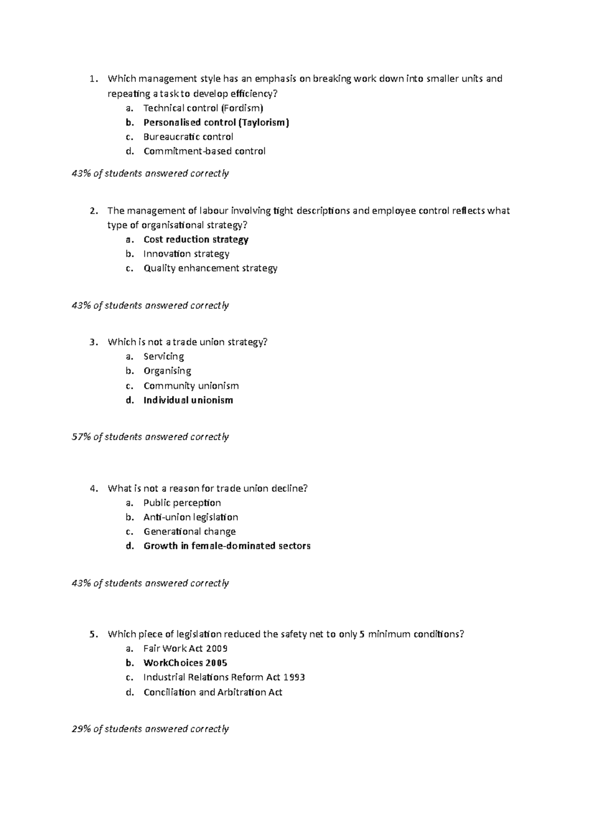 Practice Quiz - Answers - Which management style has an emphasis on ...
