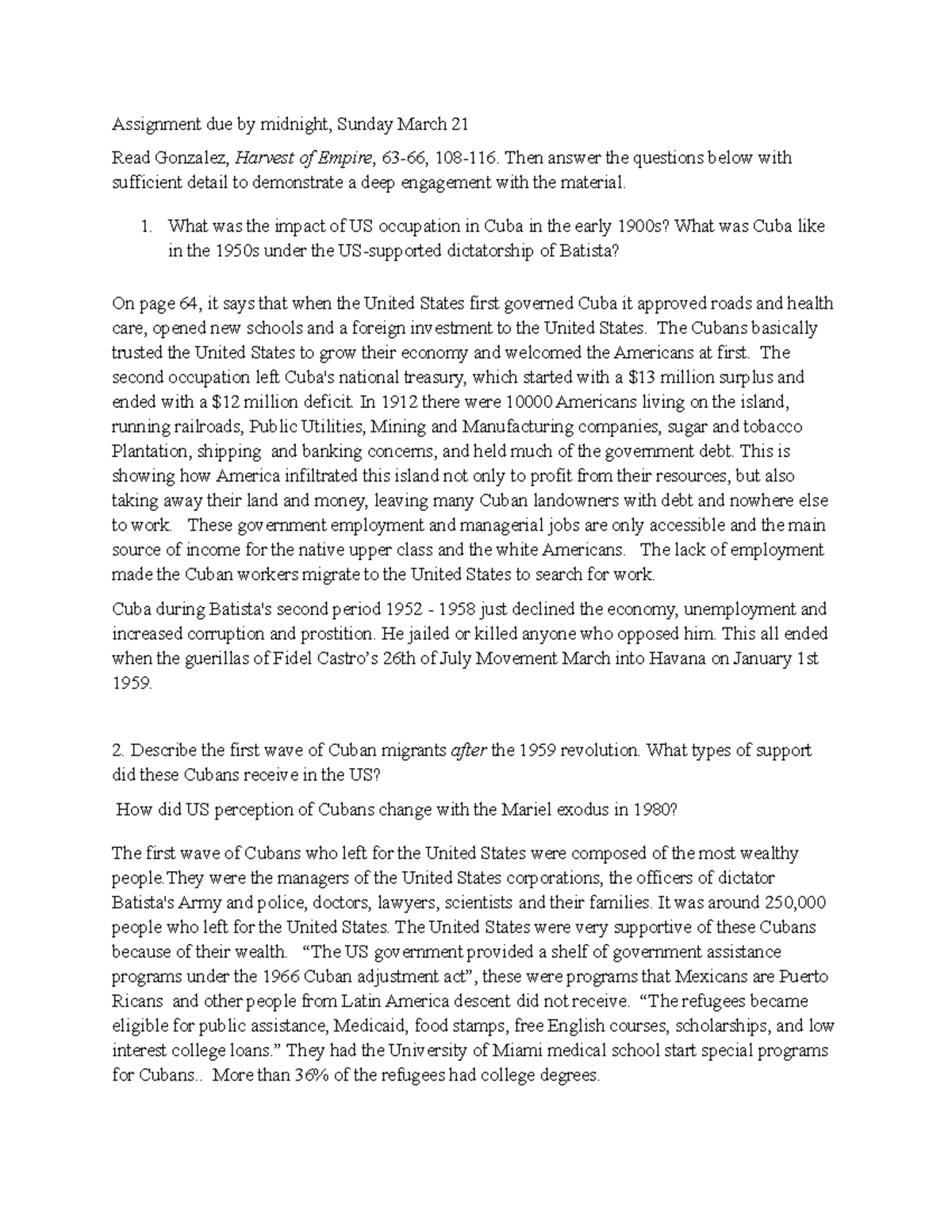 Sunday March 21 - Latino History homework based on the book Harvest of ...