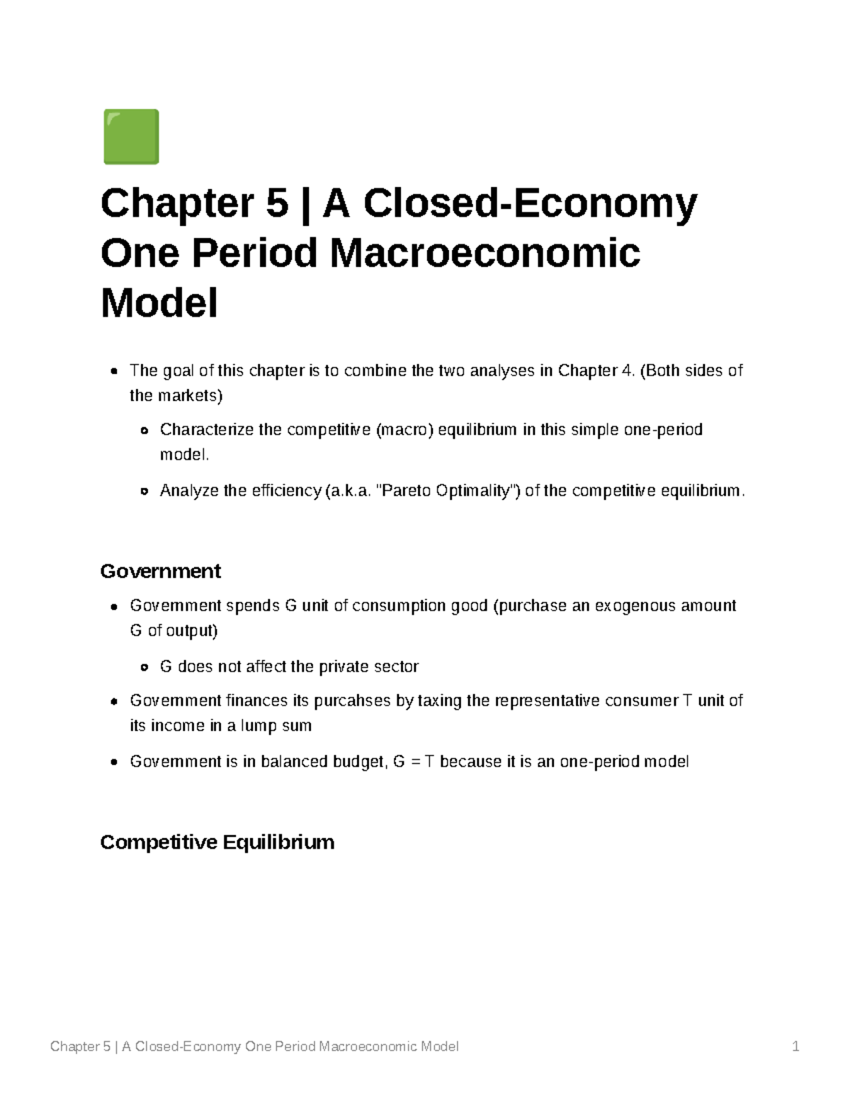Chapter 5 A Closed-Economy One Period Macroeconomic Model - (Both sides ...