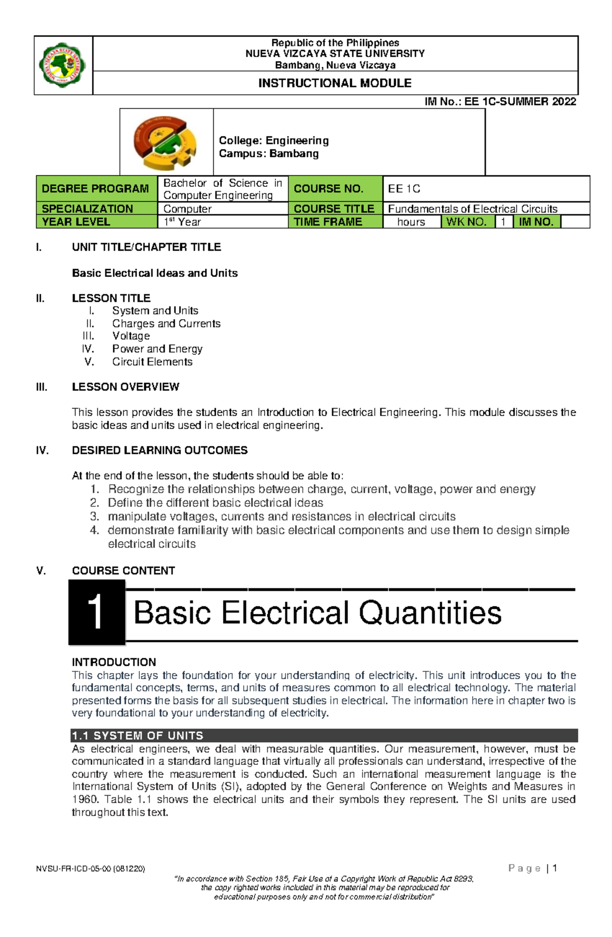 BEE-Module-1 2022 - Assignment - NUEVA VIZCAYA STATE UNIVERSITY Bambang, Nueva Vizcaya ...