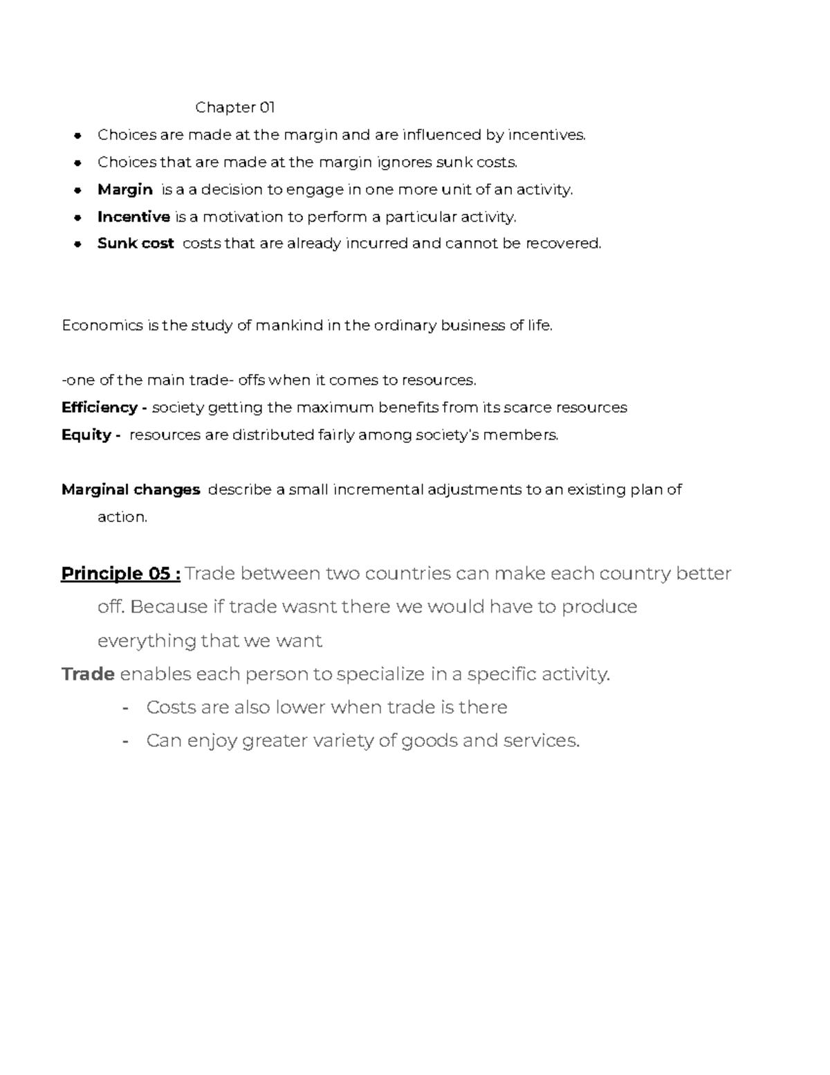 1 EC 120 - chapter 01 notes - Chapter 01 Choices are made at the margin ...