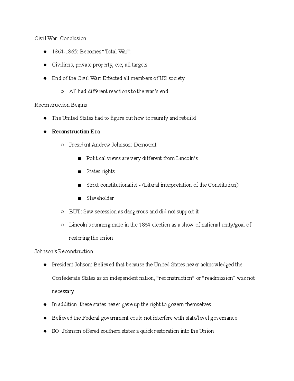 History Notes 12 12 - Civil War: Conclusion 1864-1865: Becomes “Total ...