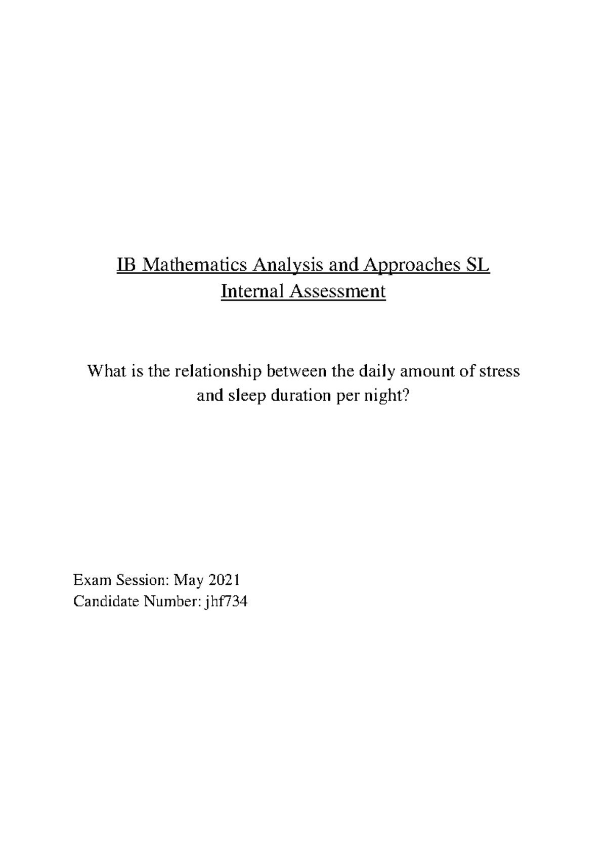 Math Internal Assesment IB - IB Mathematics Analysis and Approaches SL ...