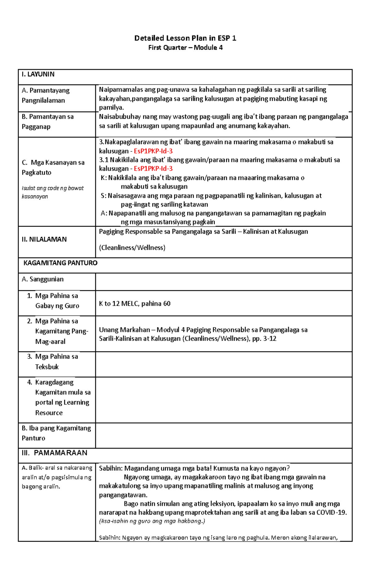 Neg Or Es P1 Lesson Plan Module 4 Q1 - Detailed Lesson Plan in ESP 1 ...