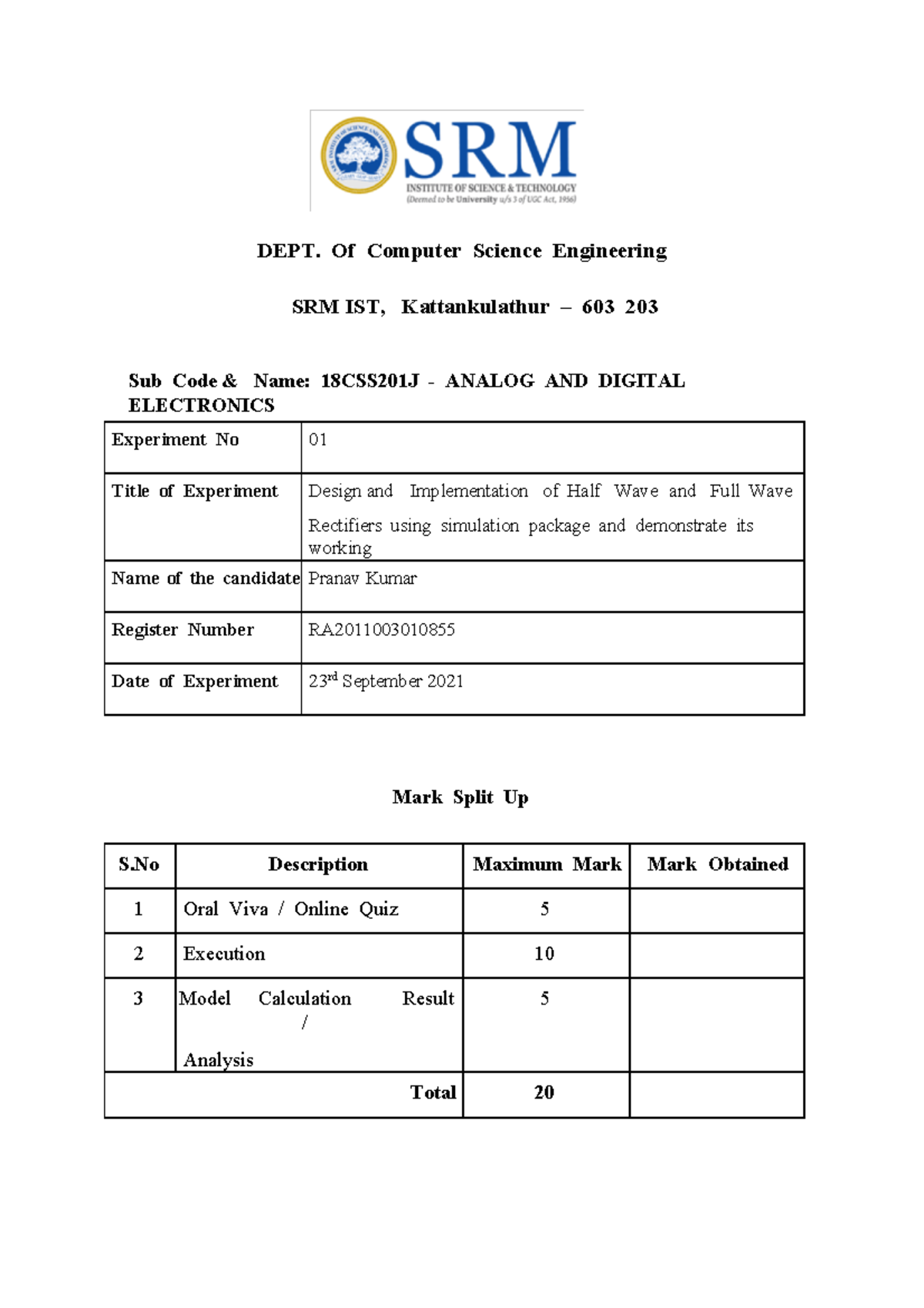 ADE Assignment 01 Pranav Kumar (RA2011 003010855) - DEPT. Of Computer ...