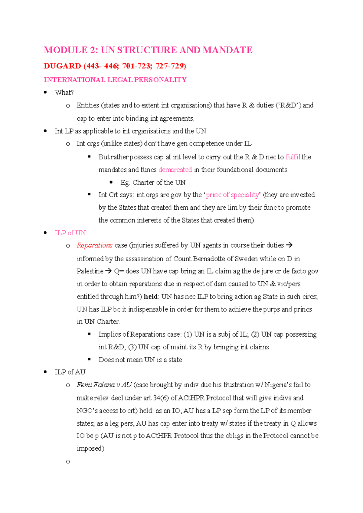 Module 2 - Summary Public International Law - MODULE 2: UN STRUCTURE AND MANDATE DUGARD (443 ...