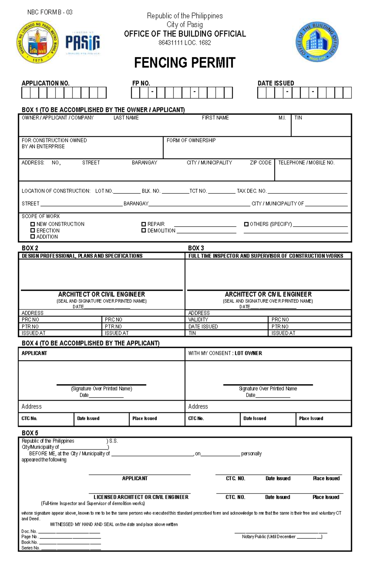 Fencing Permit - Republic of the Philippines City of Pasig OFFICE OF ...