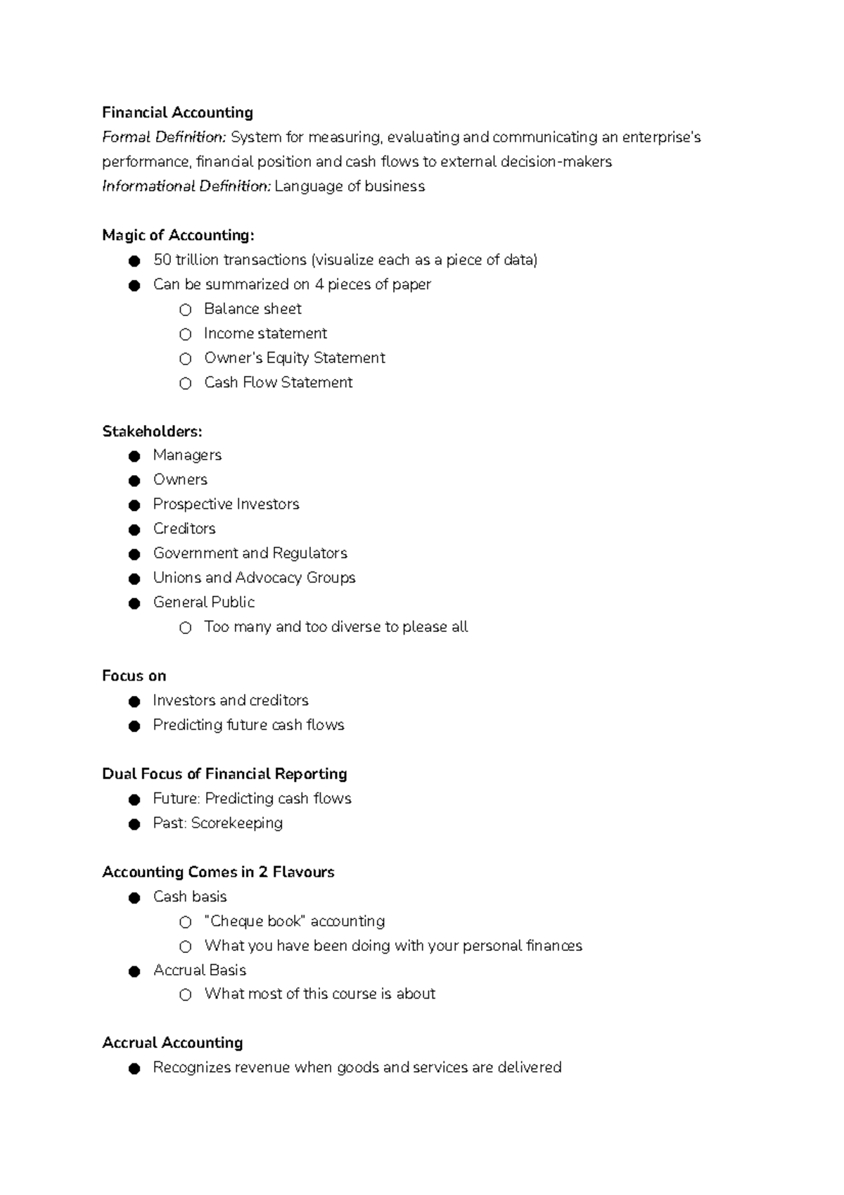 Lecture 1 - notes - Financial Accounting Formal Definition: System for ...