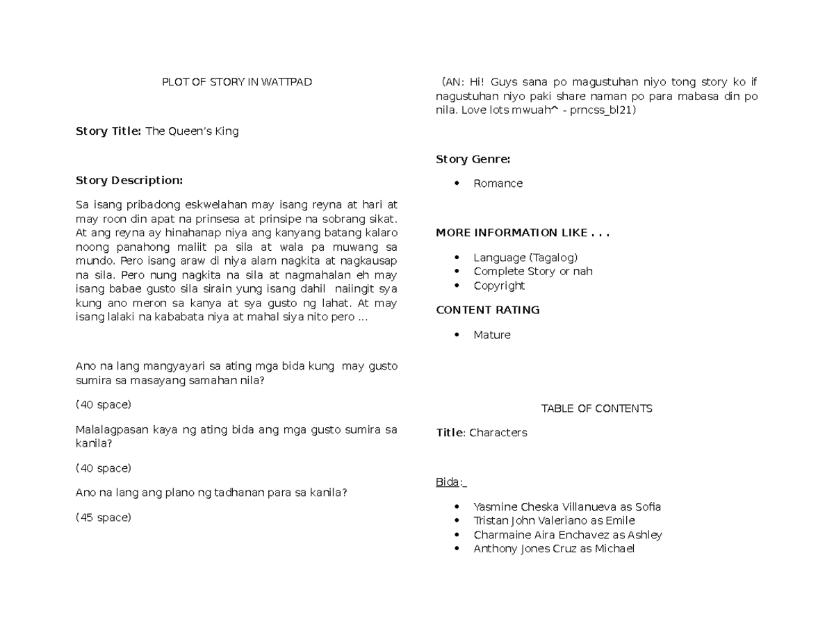 (1) Draft - hi low jjjk - PLOT OF STORY IN WATTPAD Story Title: The ...