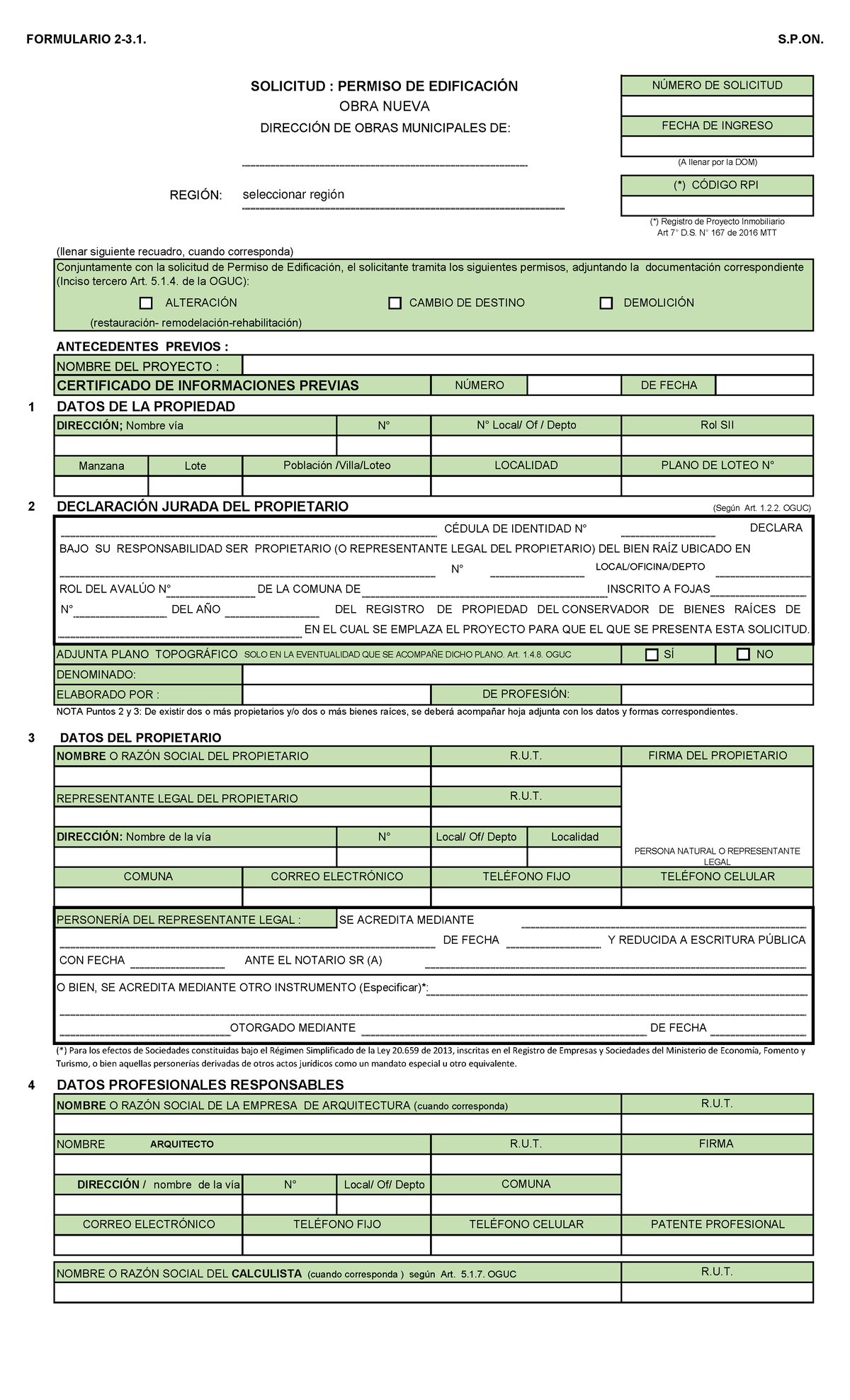 Permiso Edificación OBRA Nueva - SOLICITUD : PERMISO DE EDIFICACIÓN OBRA NUEVA (llenar siguiente ...