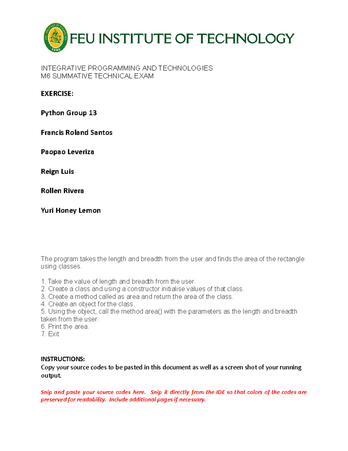 Module 6 Summative Technical Exam Integrative Programming And Technologies M6 Summative 9258