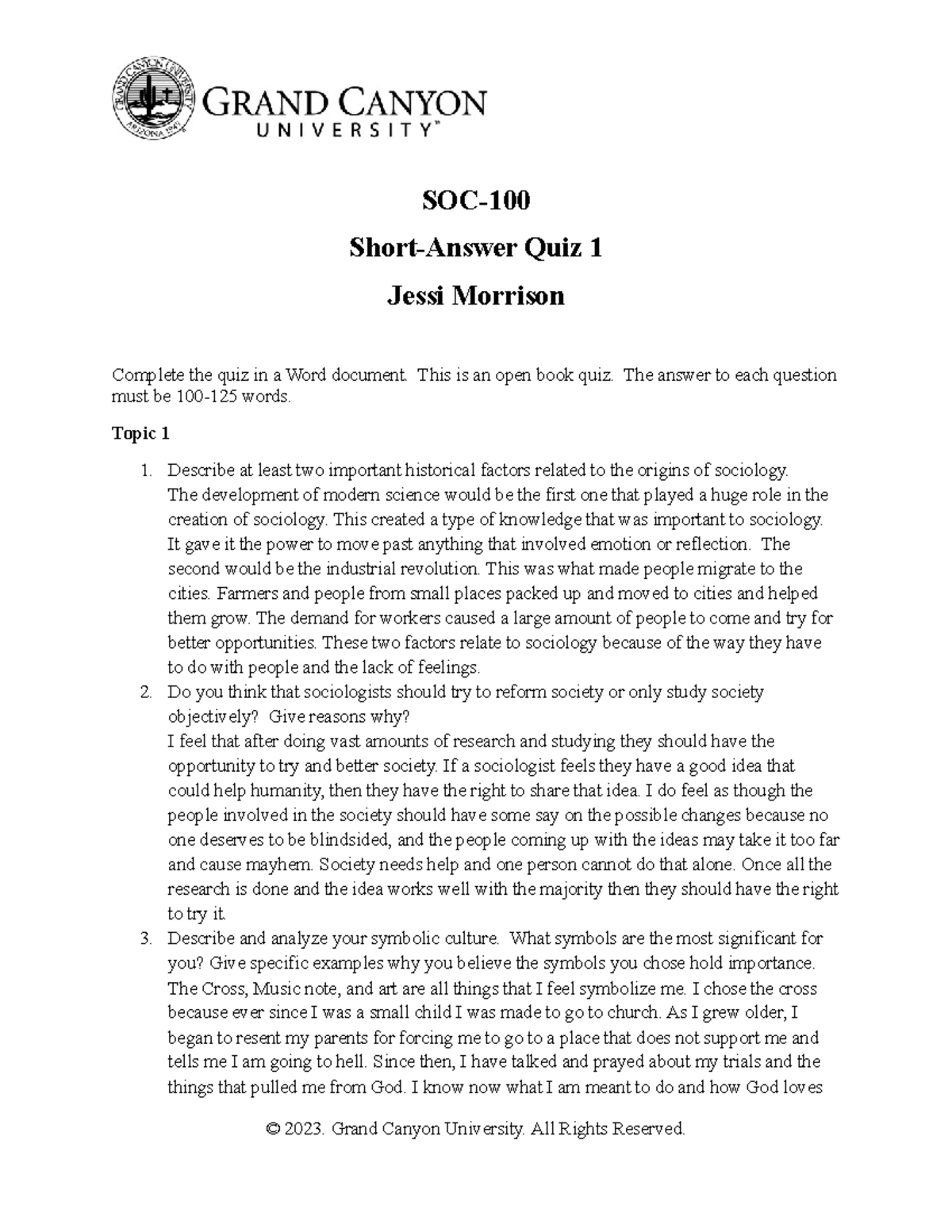 SOC-100.Short-Answer Quiz 1 1-8-18 - SOC- Short-Answer Quiz 1 Jessi ...