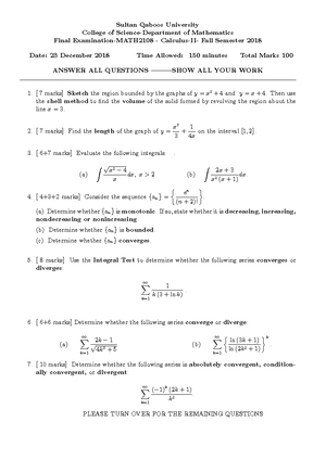 Exp 2 Model answer - Calculus 2 - Calculus 2 - Studocu