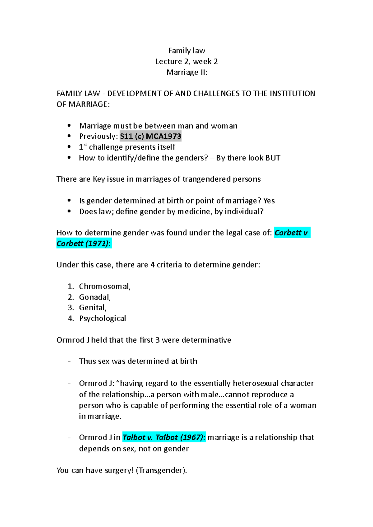 Family law Marrieage II Lecture 2 WK2 - Family law Lecture 2, week 2 ...