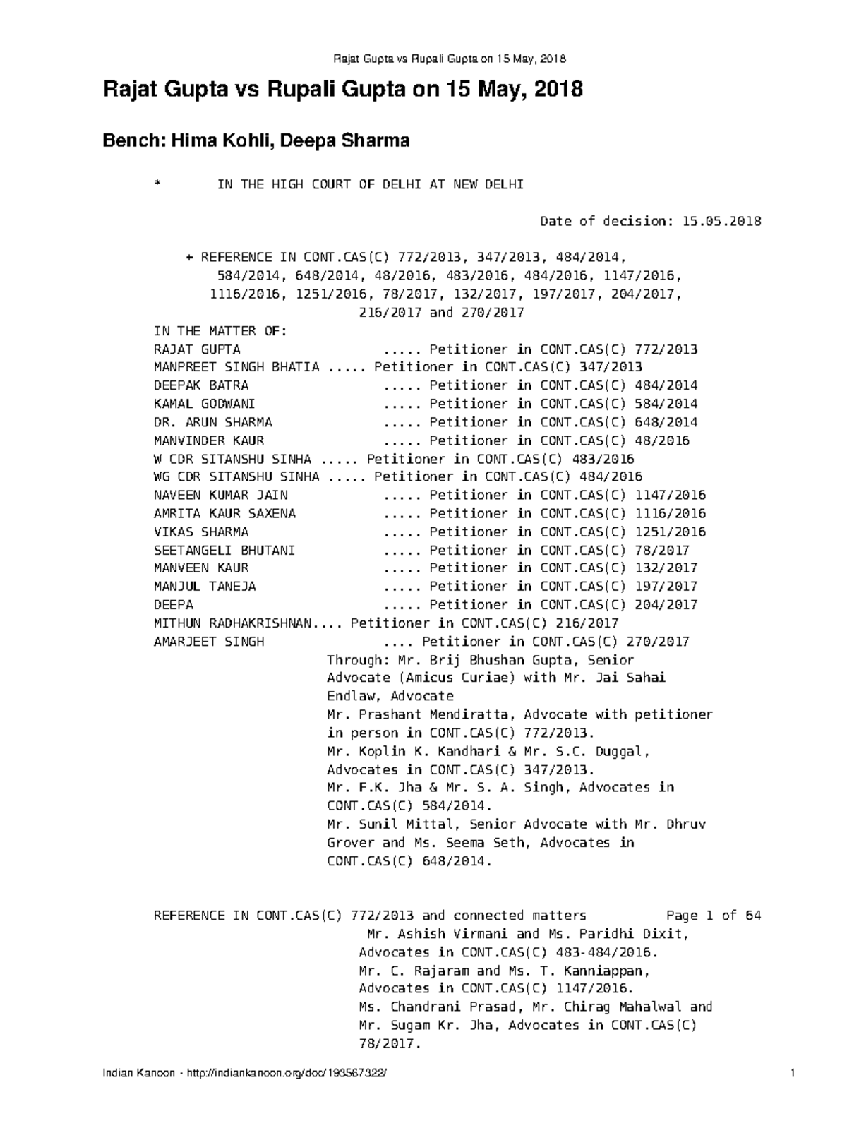 Rajat Gupta vs Rupali Gupta on 15 May 2018 - Rajat Gupta vs Rupali Gupta on 15 May, 2018 Bench ...