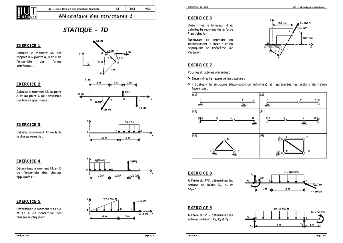 Statique - TD - physique chimie - BUT Génie Civil et Construction ...