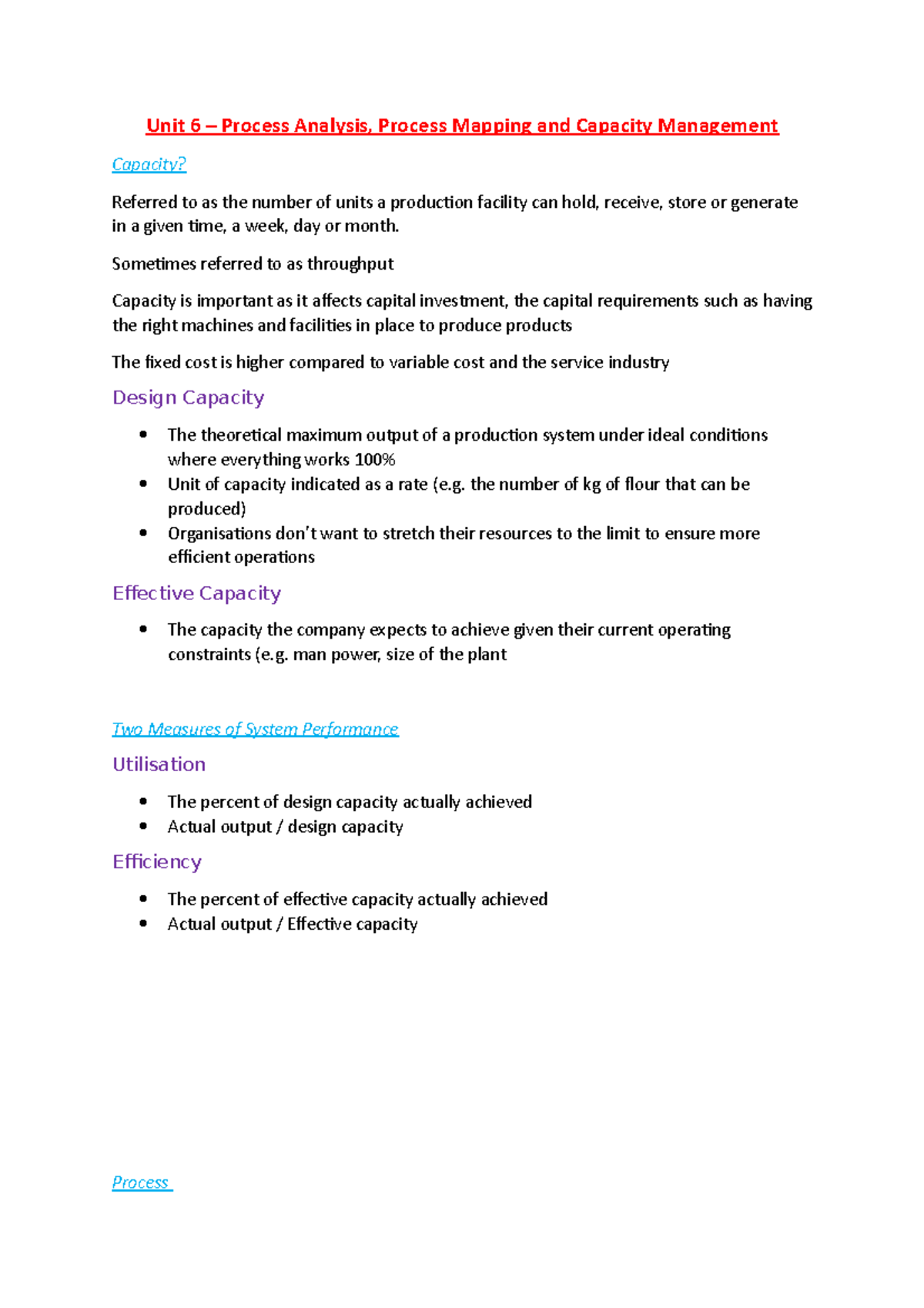 Unit 6 - Process Analysis - Unit 6 – Process Analysis, Process Mapping and Capacity Management ...