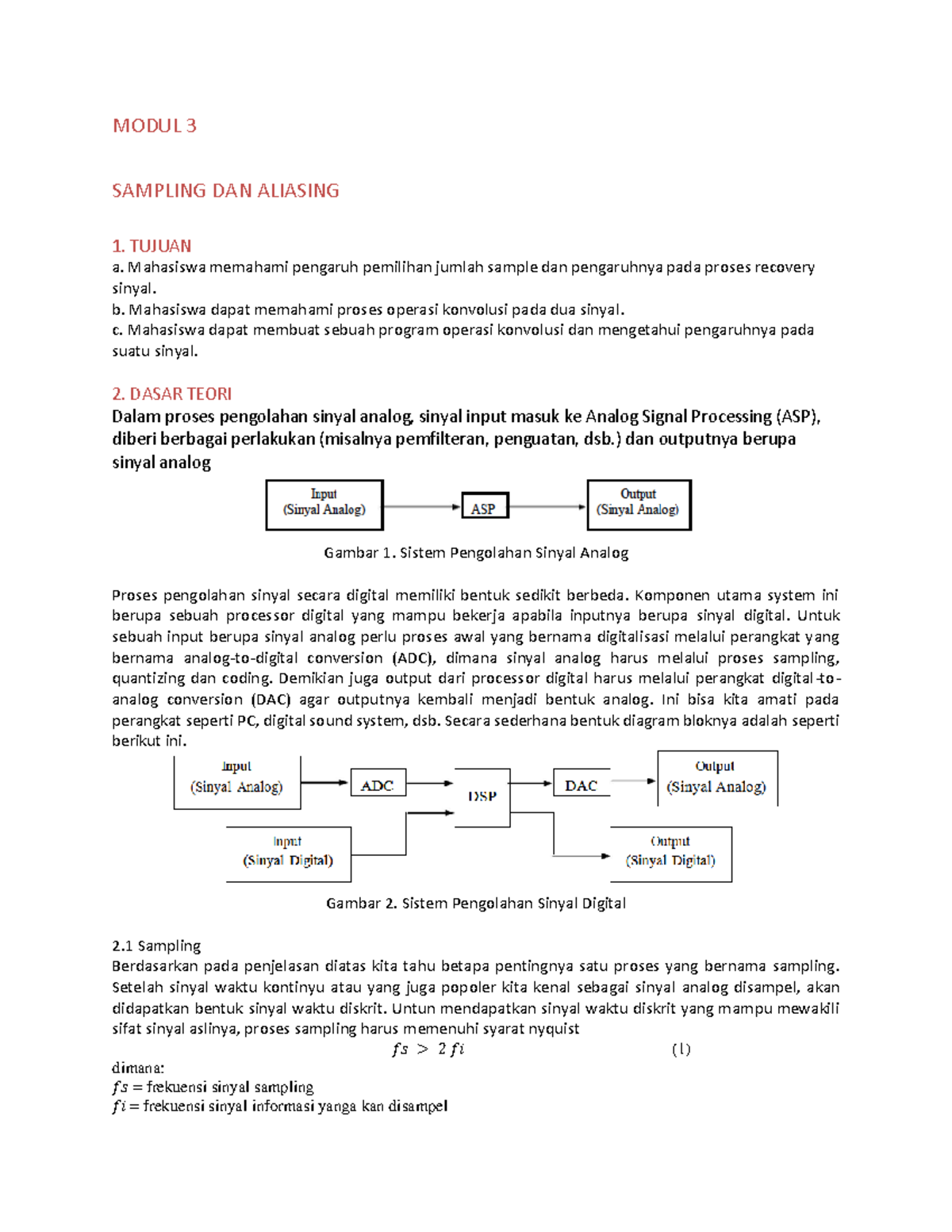 Modul 3 - MODUL 3 SAMPLING DAN ALIASING 1. TUJUAN a. Mahasiswa memahami pengaruh pemilihan ...