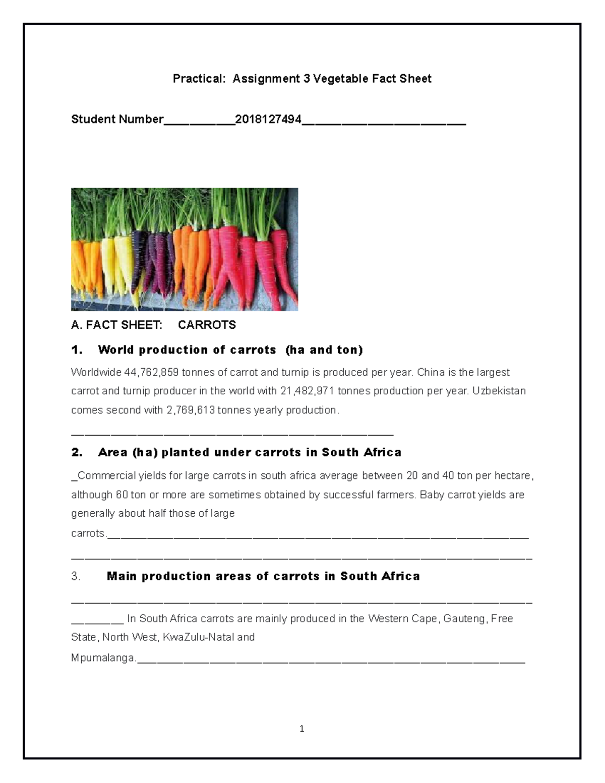 Practical Vegetables FACT Sheet - Practical: Assignment 3 Vegetable ...